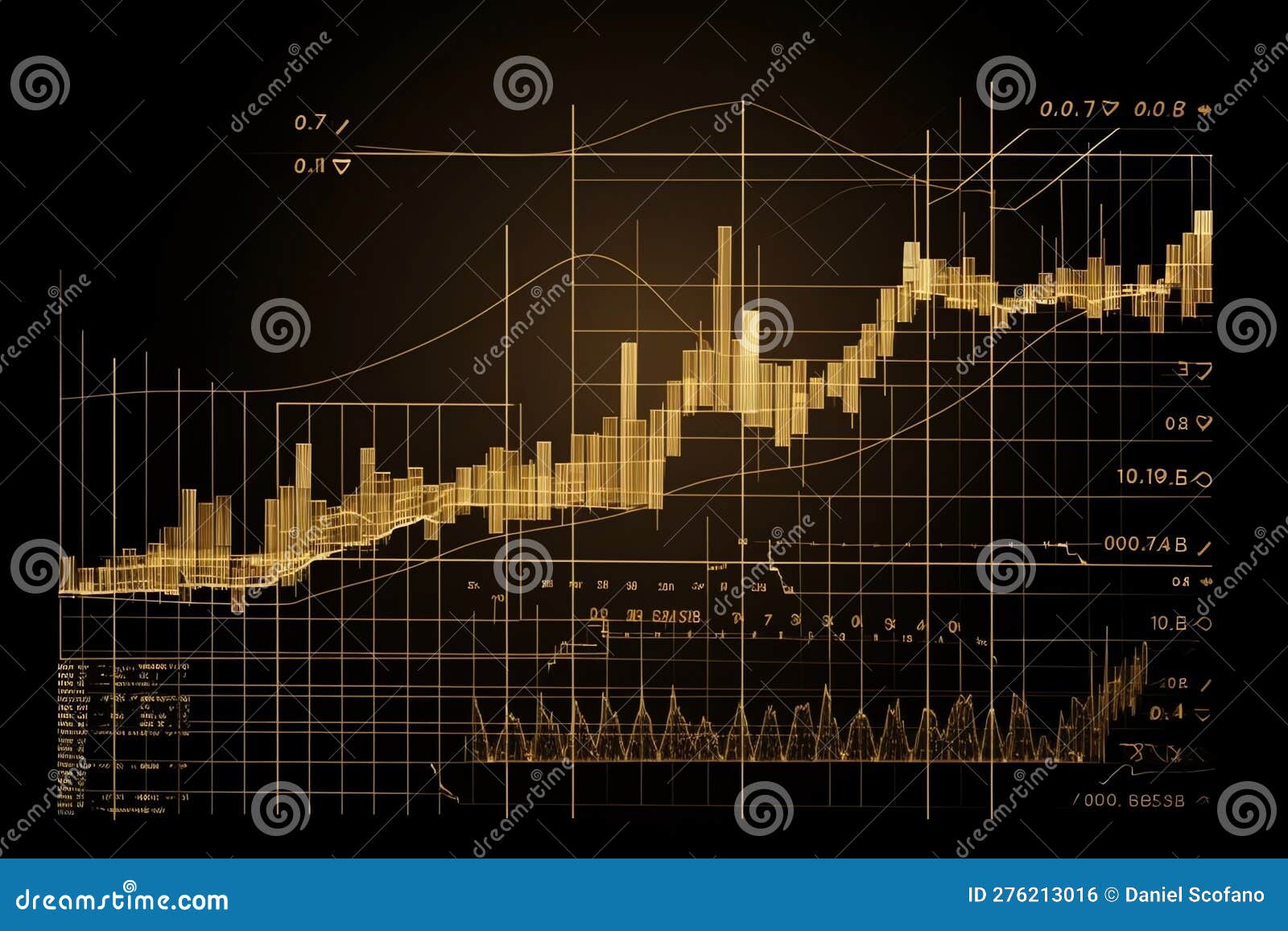Golden Market Graph or Chart Illustration. Generative AI Stock ...
