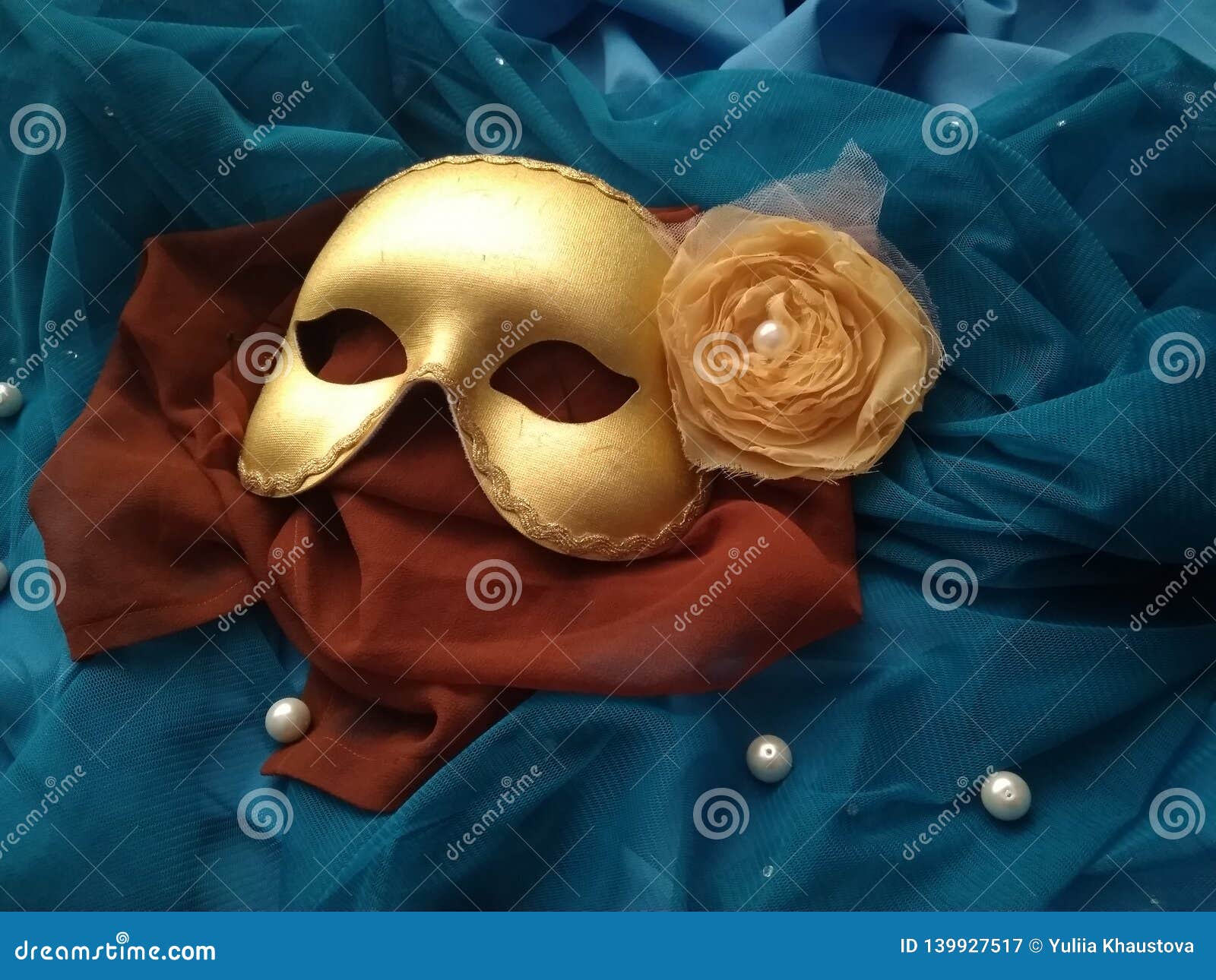 Golden Mask on the Two Color Fabric Stock Image - Image of carnival ...