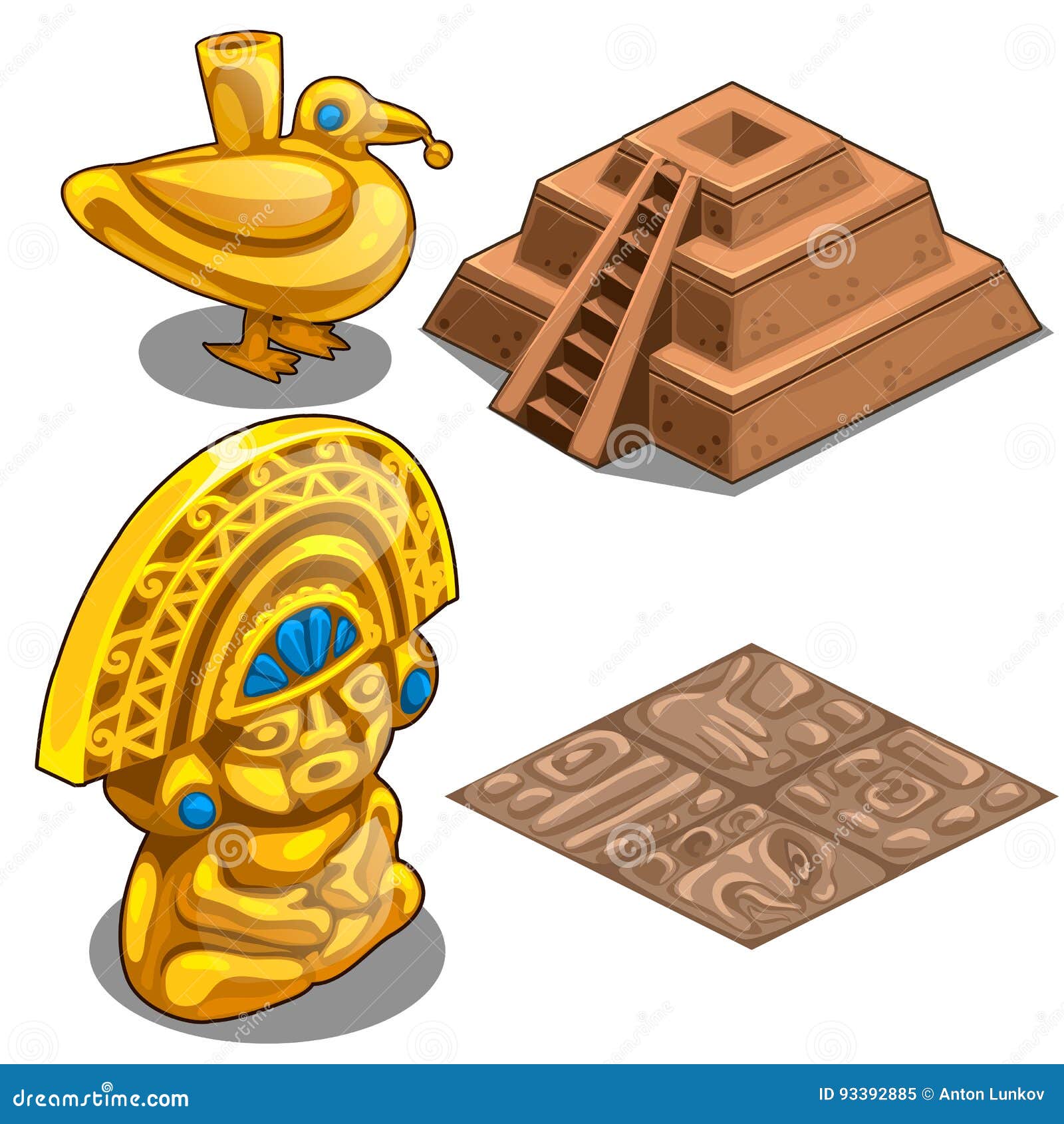 Golden Maya Objects, Flooring and Pyramid Model Stock Vector ...