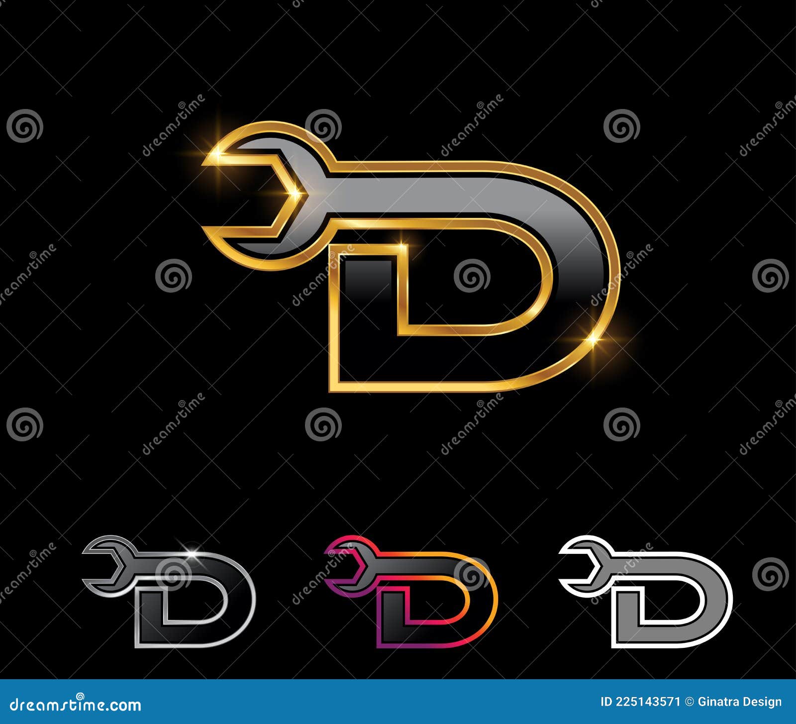Golden Mechanic Logo Initial Letter D Cartoon Vector | CartoonDealer ...