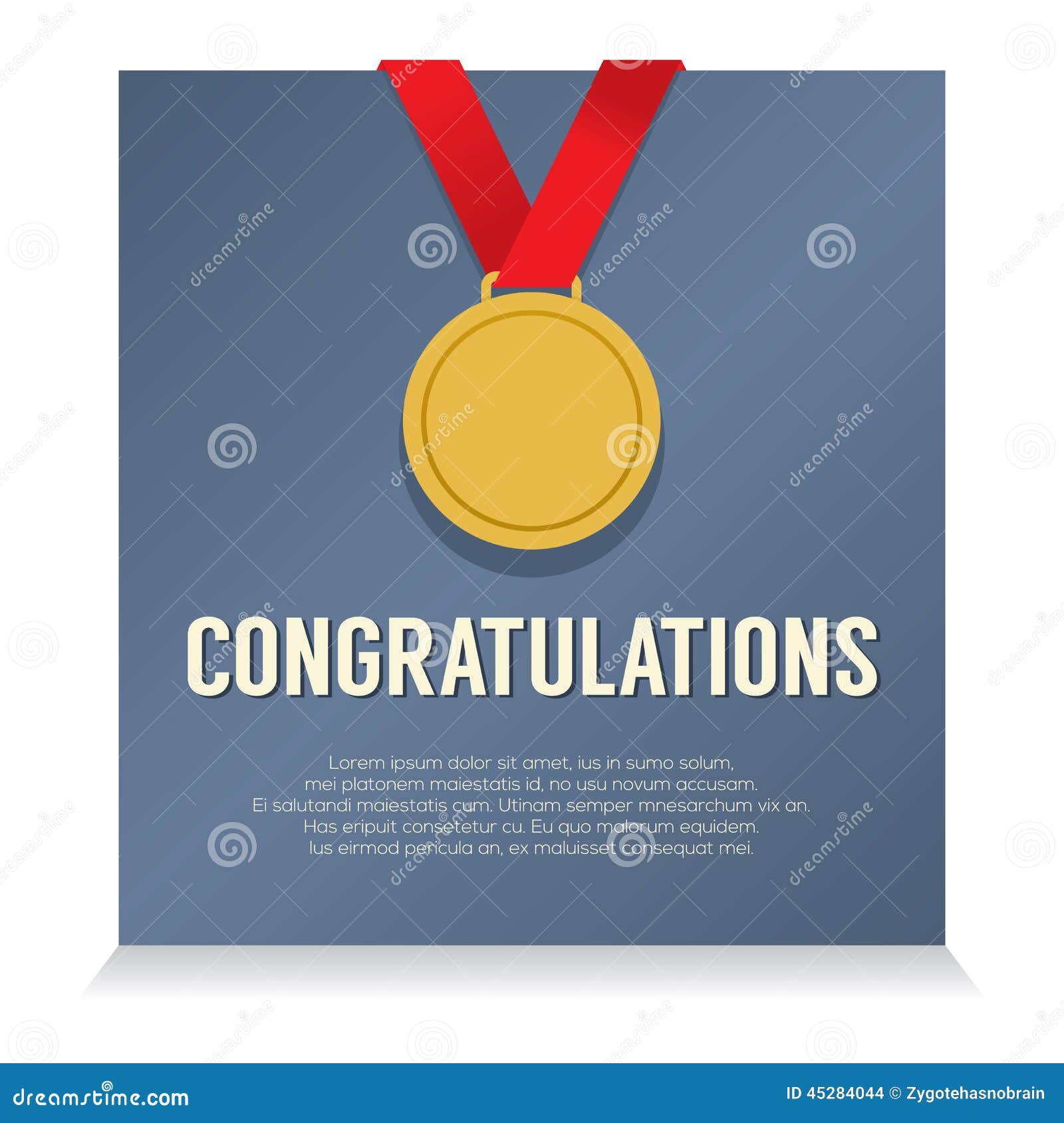 Golden Medal with Congratulations Card Stock Vector - Illustration of ...