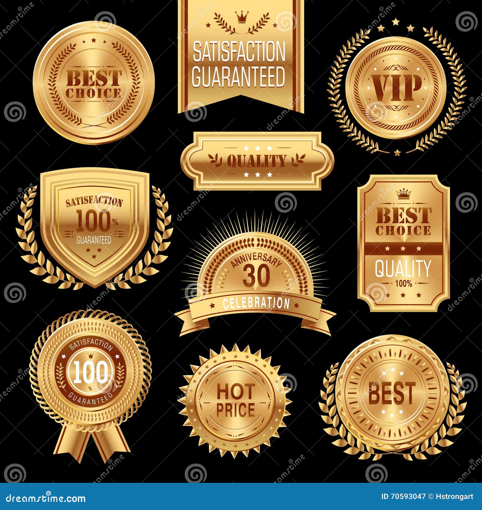 Golden Medal Label Collection Set Stock Illustration - Illustration of ...