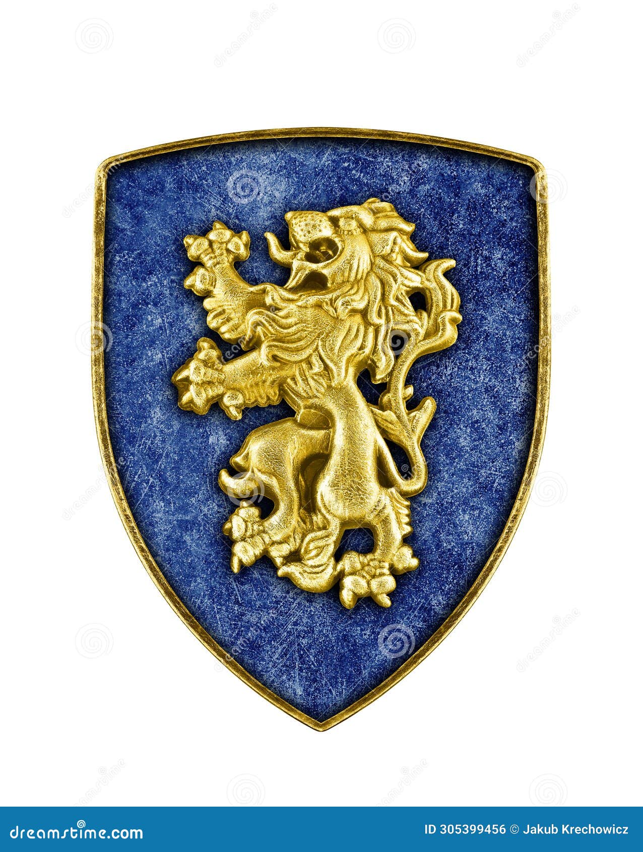 Golden Medieval Decorated Shield with Lion Isolated on White Stock ...