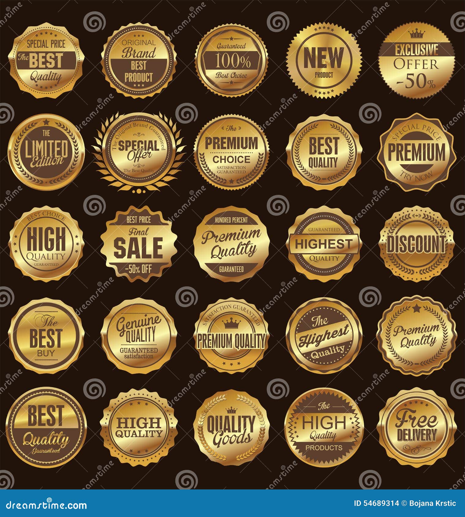 Golden metal badges stock illustration. Illustration of icon - 54689314