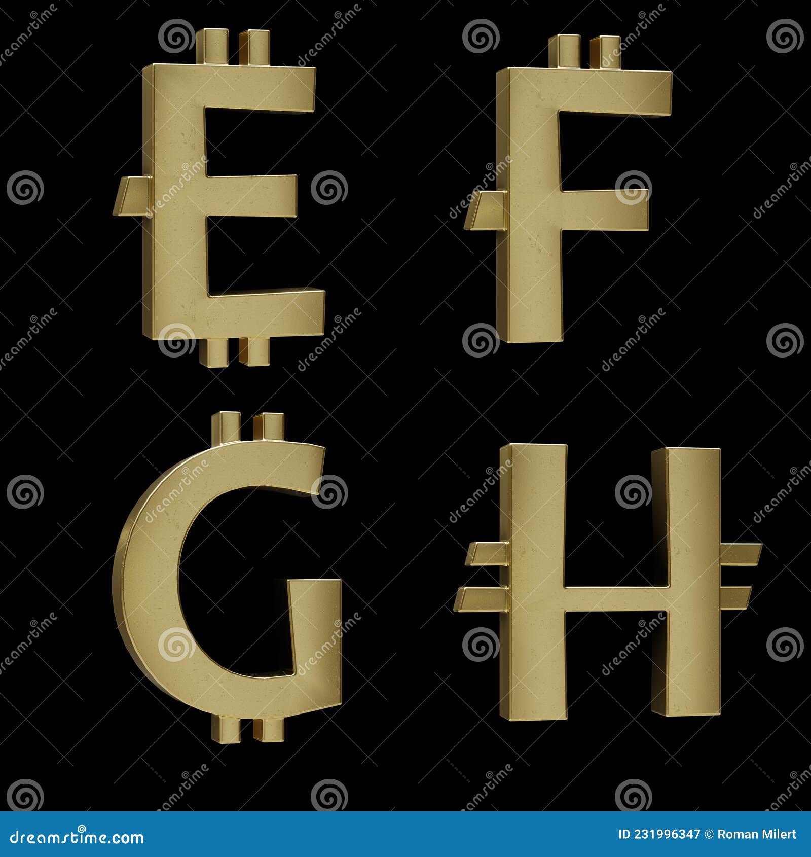 Golden Metal Bitcoin Alphabet - Letters E-H Stock Illustration ...
