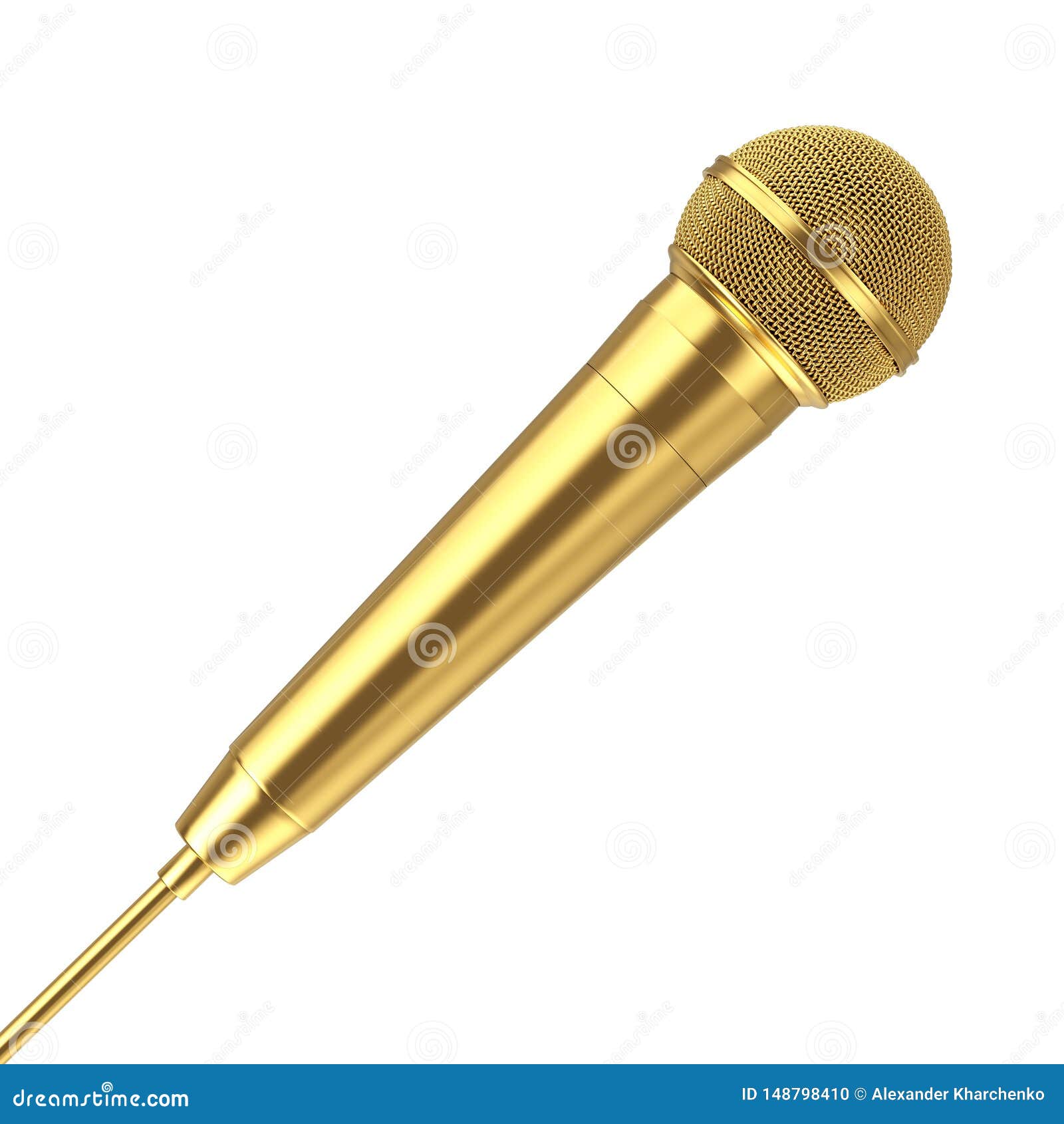 Golden Metal Modern Microphone. 3d Rendering Stock Illustration ...