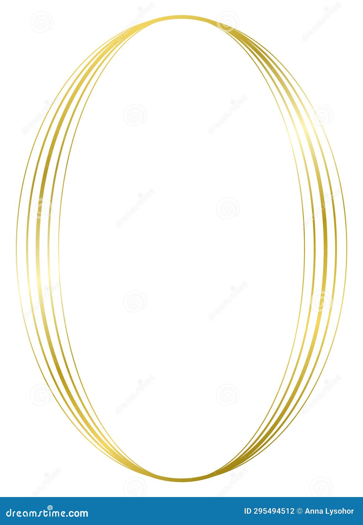 Golden Metal Oval Frame Isolated on White. Vector Frame for Photo Stock ...