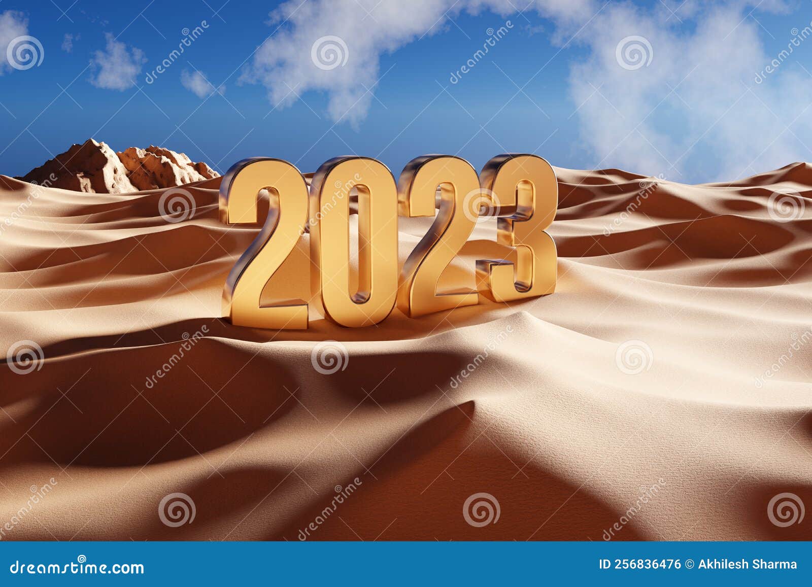 2023 Golden Metal Text in the Desert - 3D Illustration Stock ...