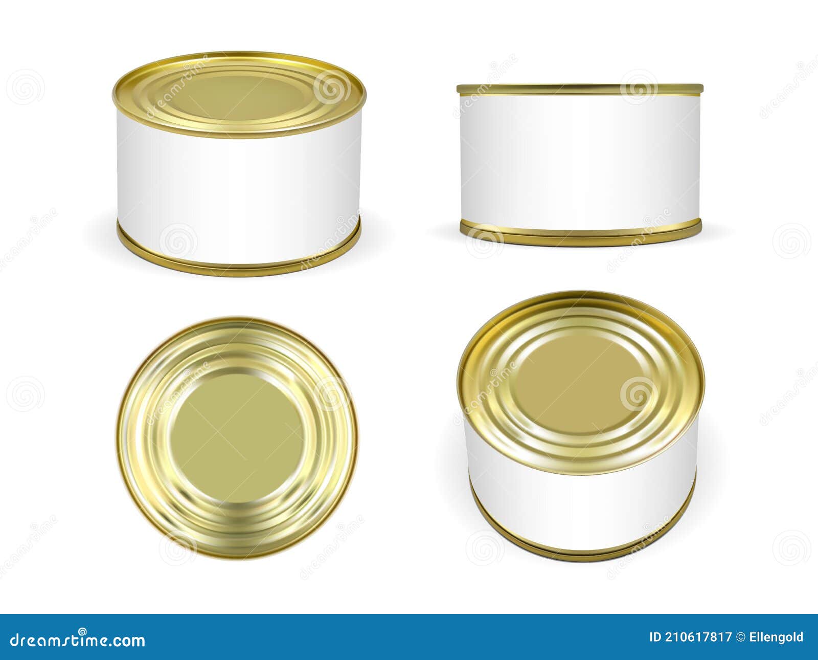 Golden Metal Tin Can Isolated on White Background Mock Up Stock Vector ...