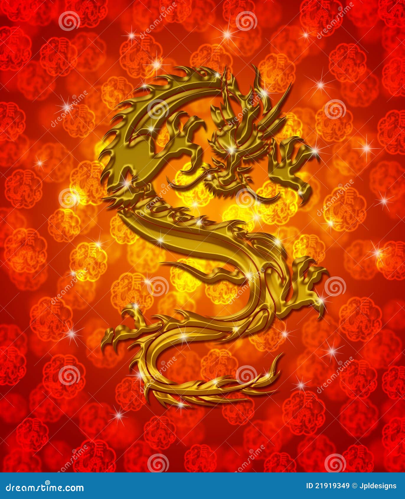 Golden Metallic Chinese Dragon Red Background Stock Illustration ...