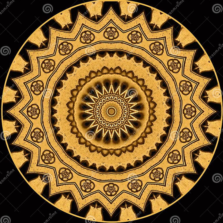 Golden Metallic Disc with Flowers Stock Illustration - Illustration of ...