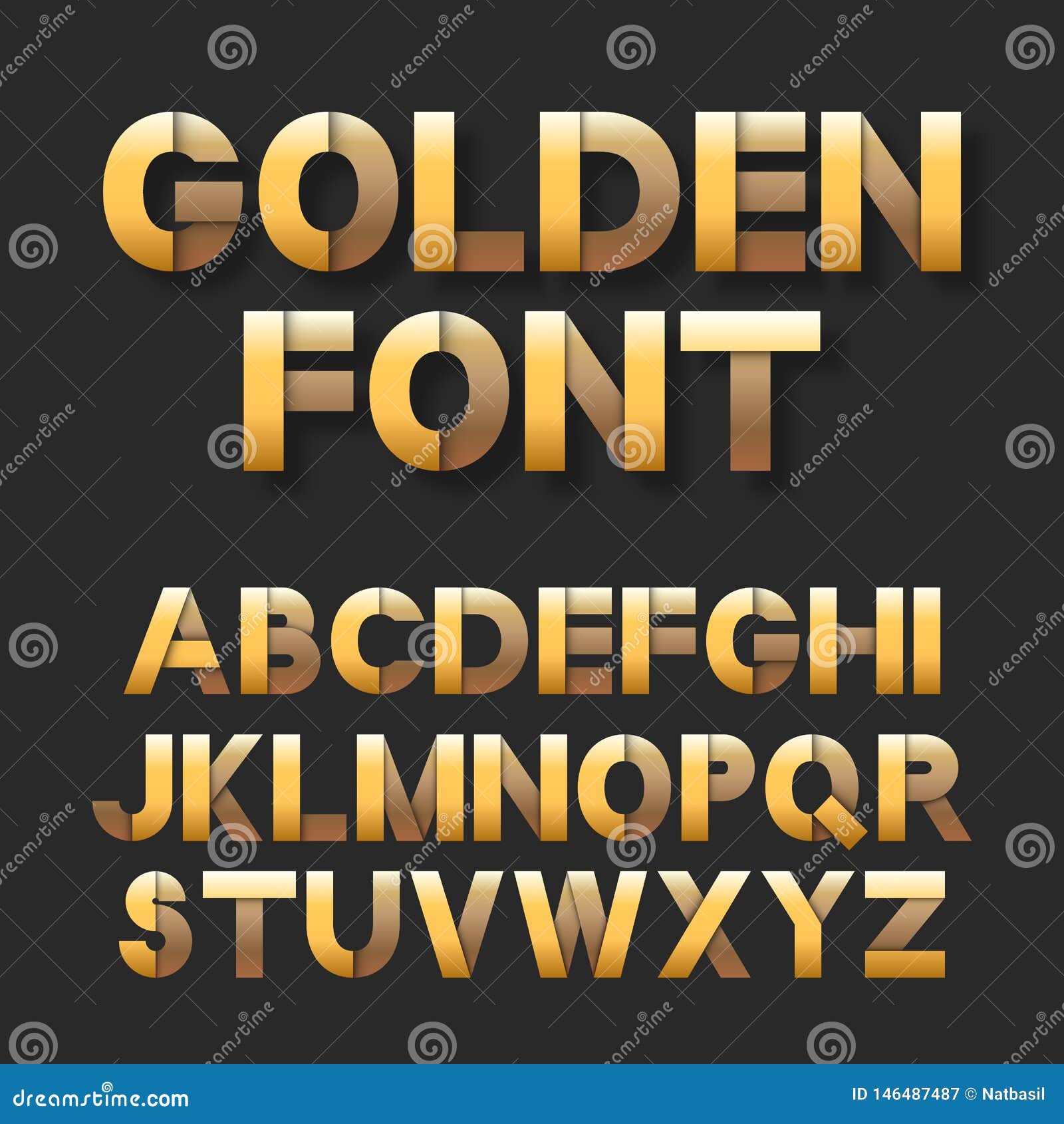Golden metallic font set stock vector. Illustration of abstract - 146487487