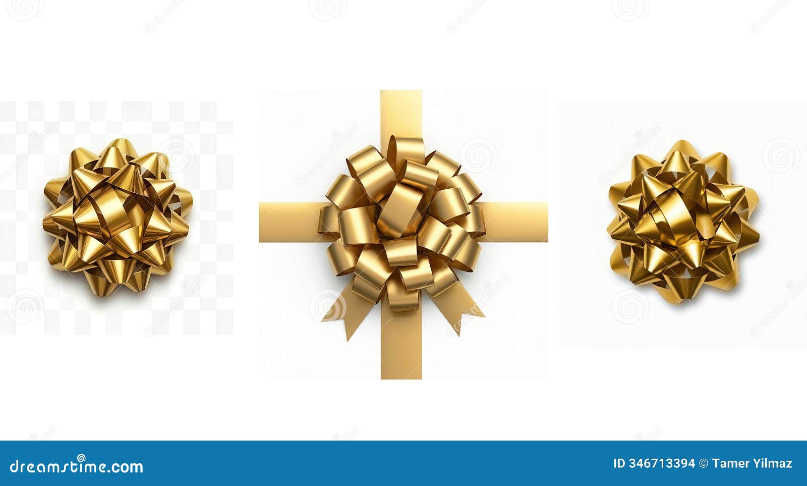 Golden Metallic Gift Bow Top View Isolated on White Background Stock ...