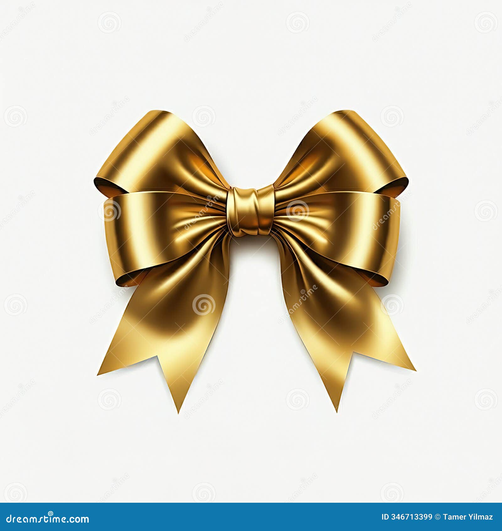 Golden Metallic Gift Bow Top View Isolated on White Background Stock ...