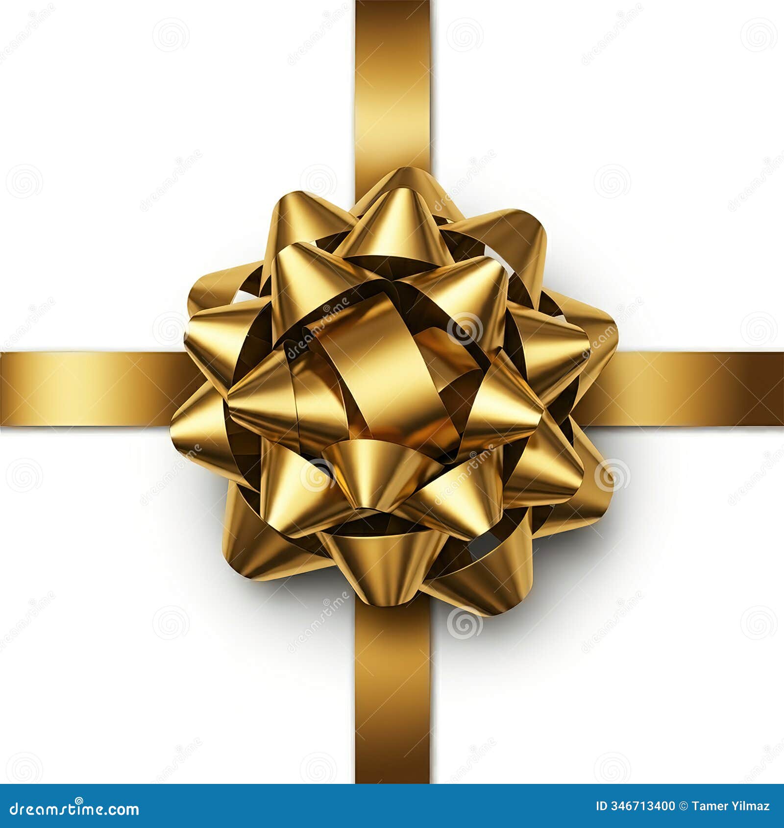 Golden Metallic Gift Bow Top View Isolated on White Background Stock ...