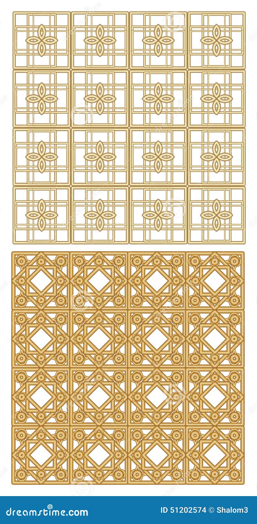 Golden Metallic Grid with Art Deco Patterns. Two Models, Repeatable ...