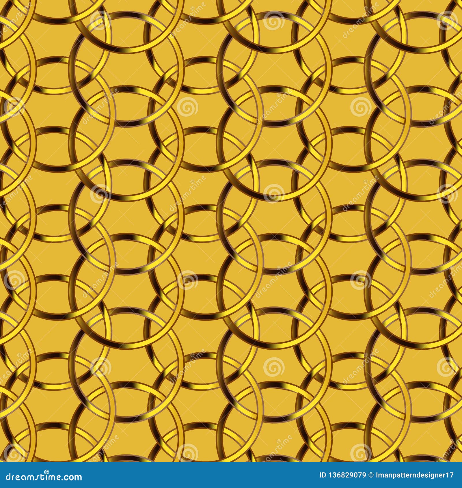 Golden Metallic Interconnected Circles in a Seamless Pattern Stock ...