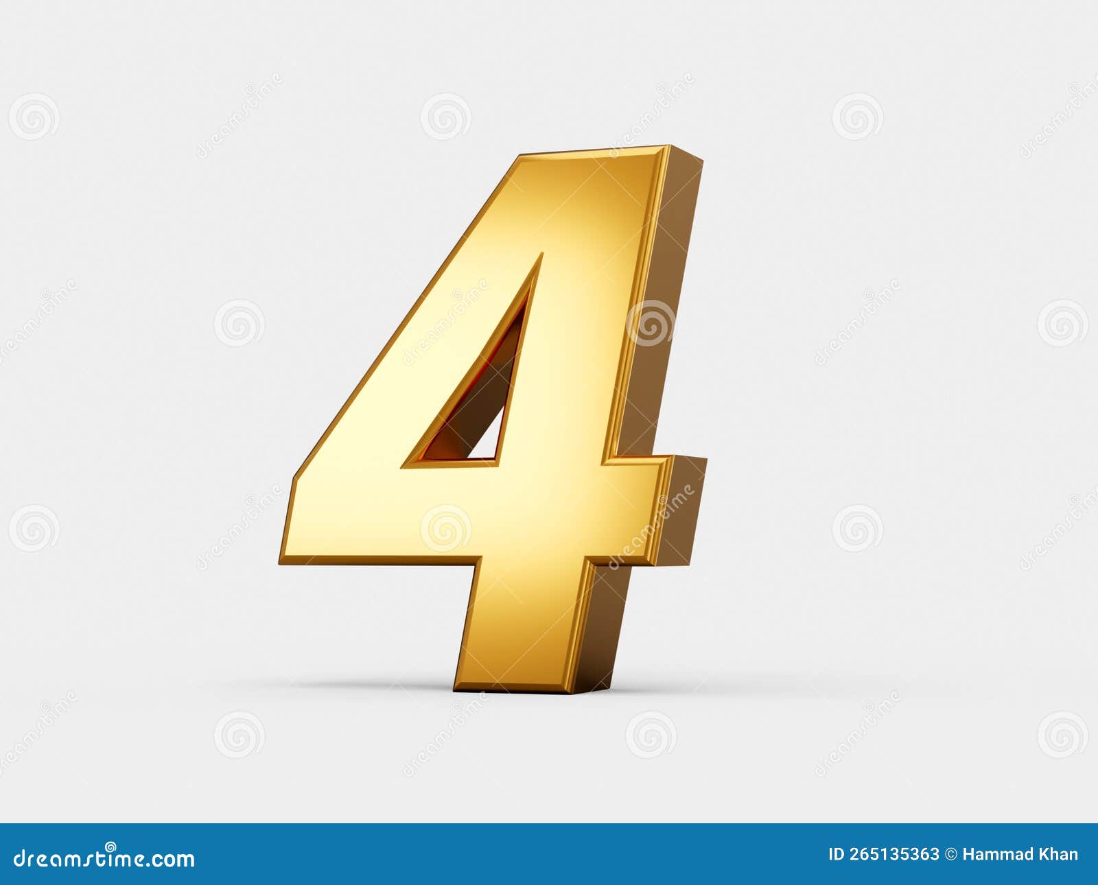 Golden Metallic Number 4 Four, White Background 3d Illustration Stock ...
