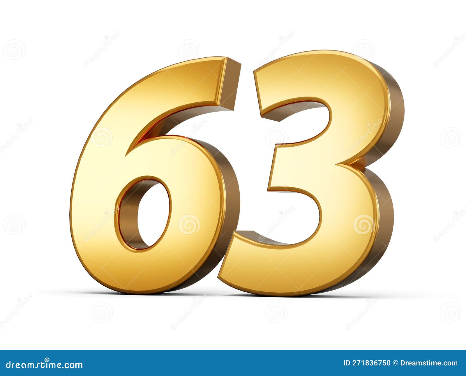 Golden Metallic Number 63 Sixty Three, White Background 3d Illustration ...
