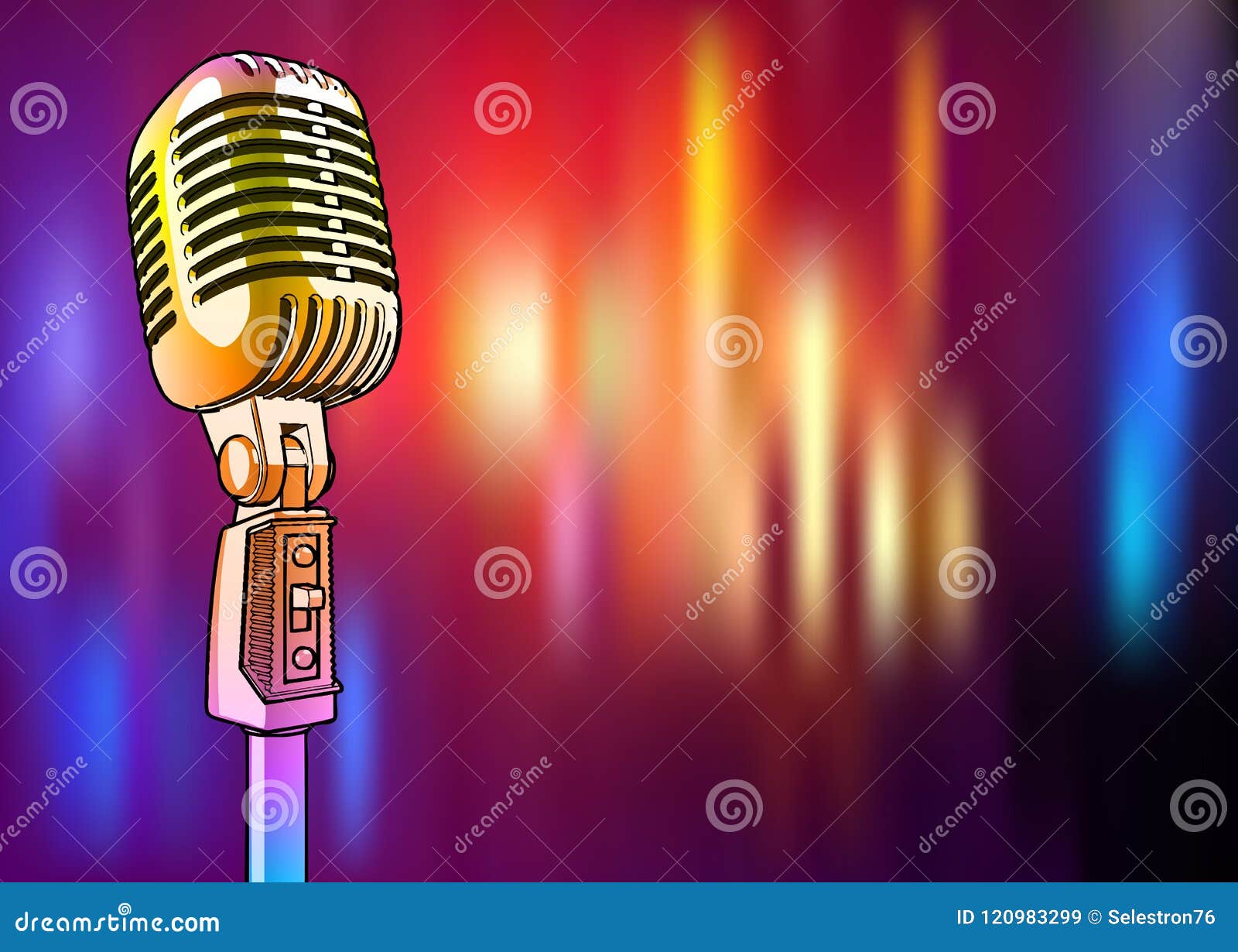 Golden Microphone on a Bright Multi-colored Background Stock Vector ...