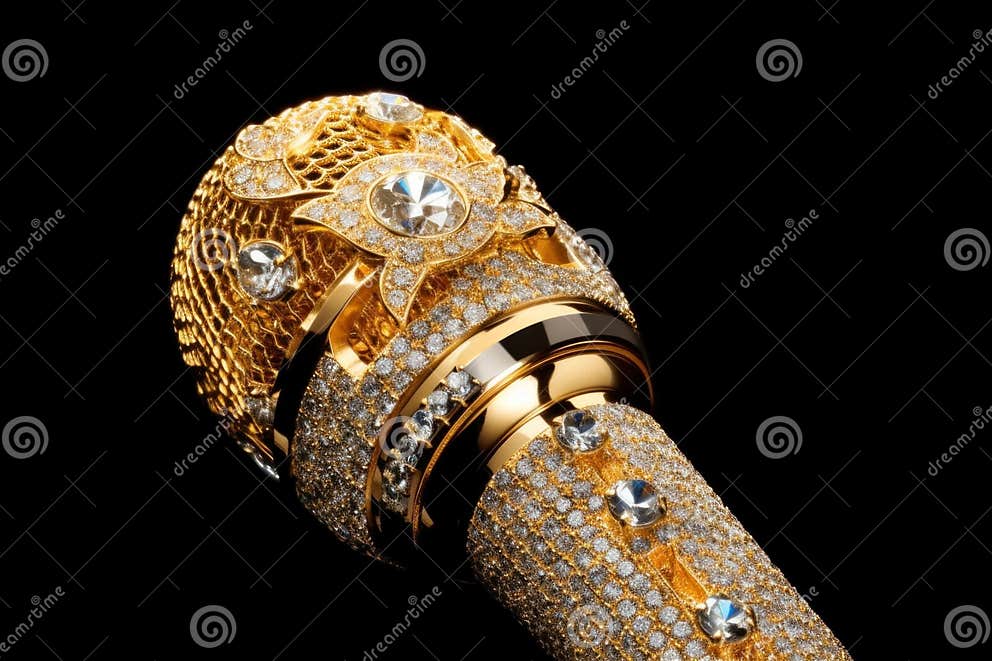 Golden Microphone with Diamonds Stock Photo - Image of golden, luxury ...