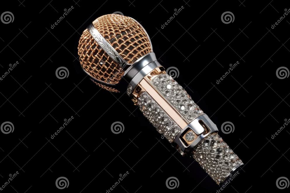 Golden Microphone with Diamonds Stock Photo - Image of glitter, design ...