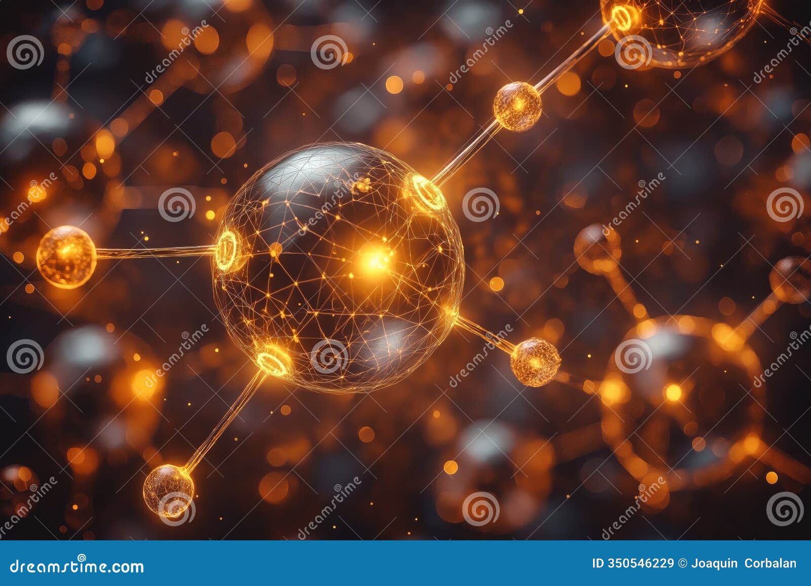 Golden Molecules Float and Connect, Representing Ideas of Chemistry ...