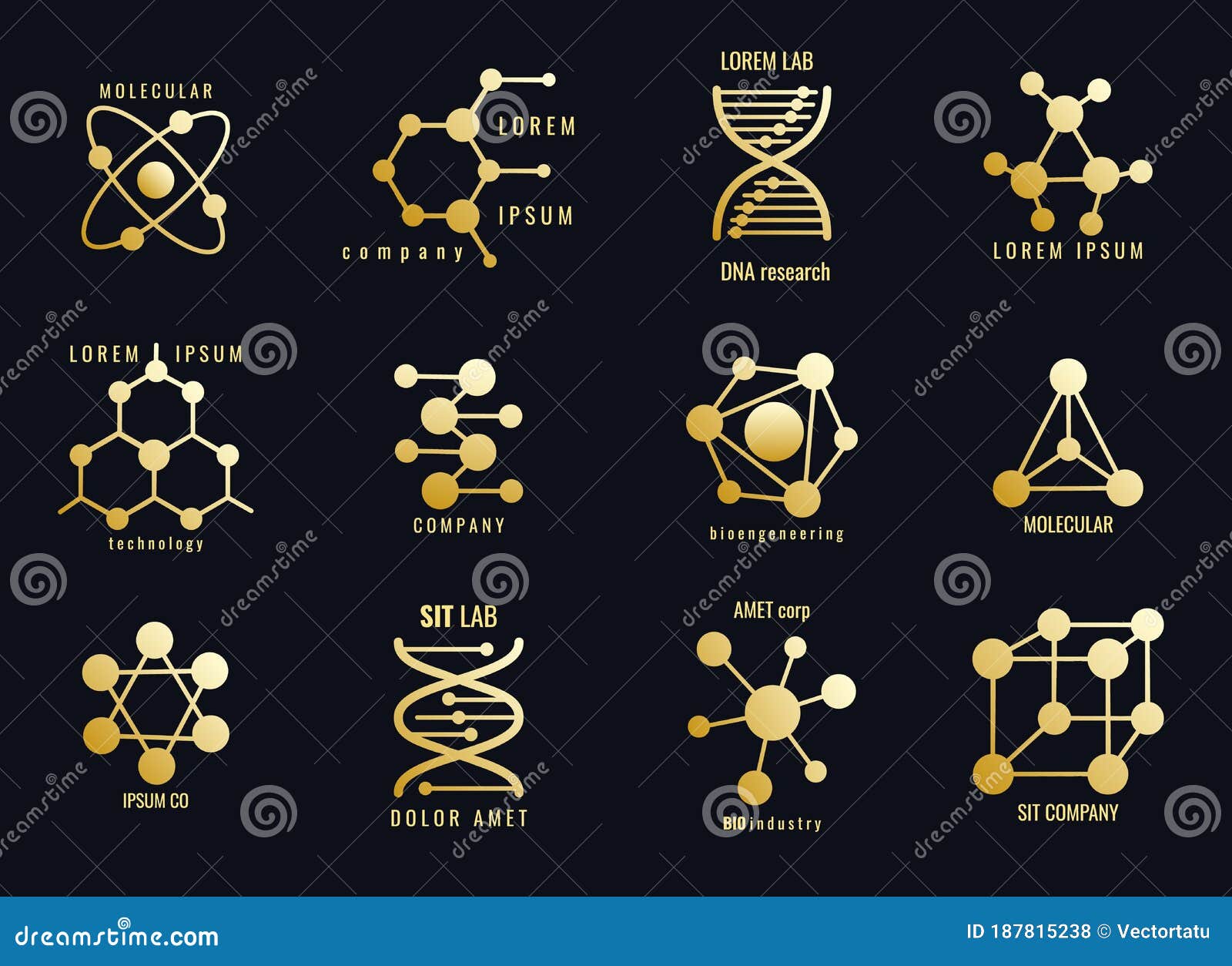 Golden molecules logotypes stock vector. Illustration of black - 187815238