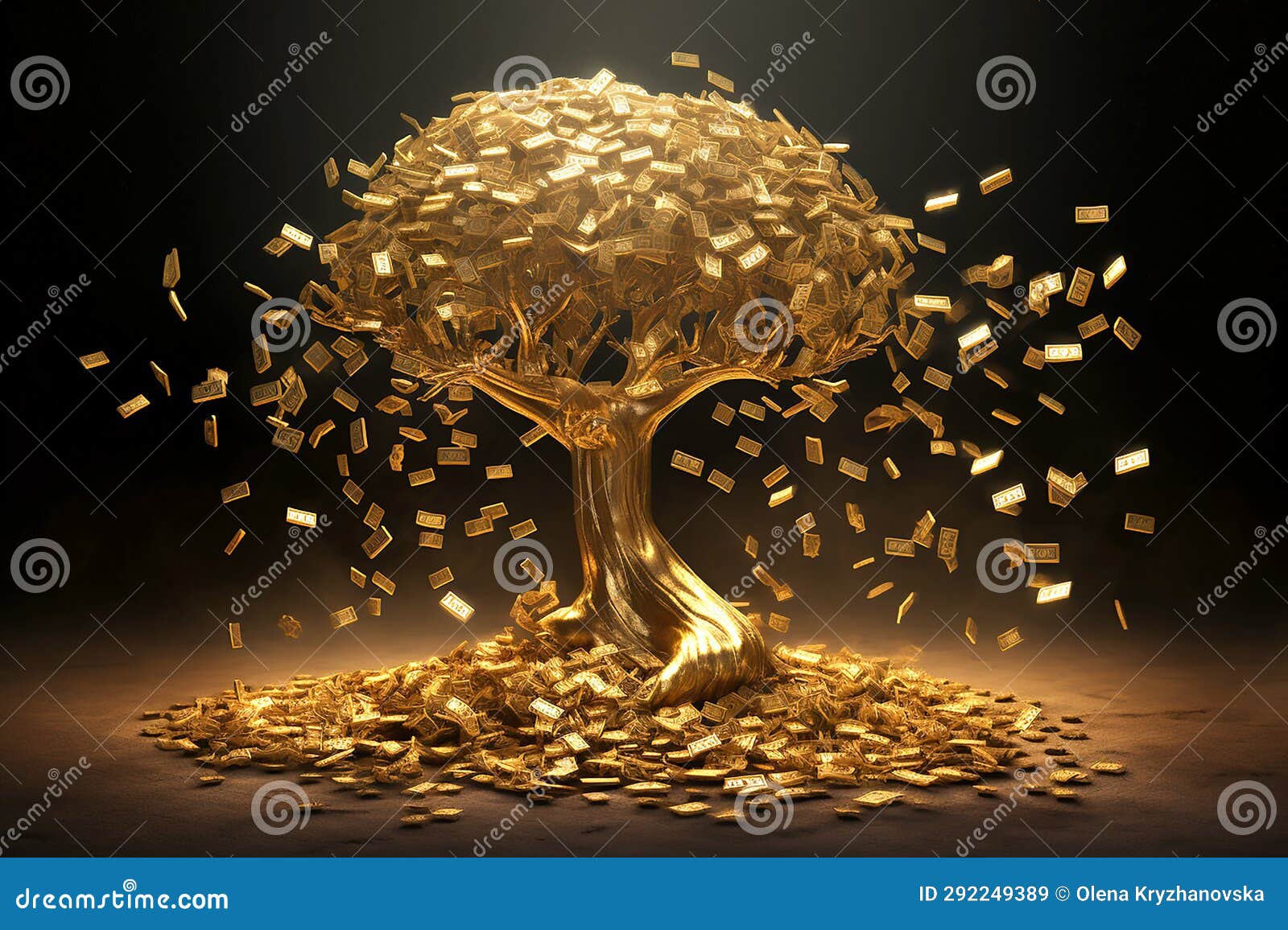 Golden Money Tree in a Ray of Light Stock Illustration - Illustration ...
