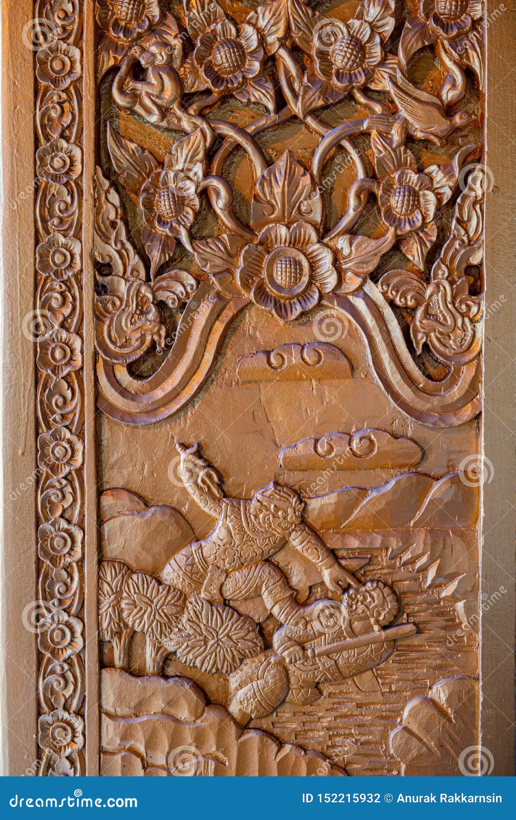 Monkey Wood Carving Wall Sculptures In Thai Temple Royalty-Free Stock ...