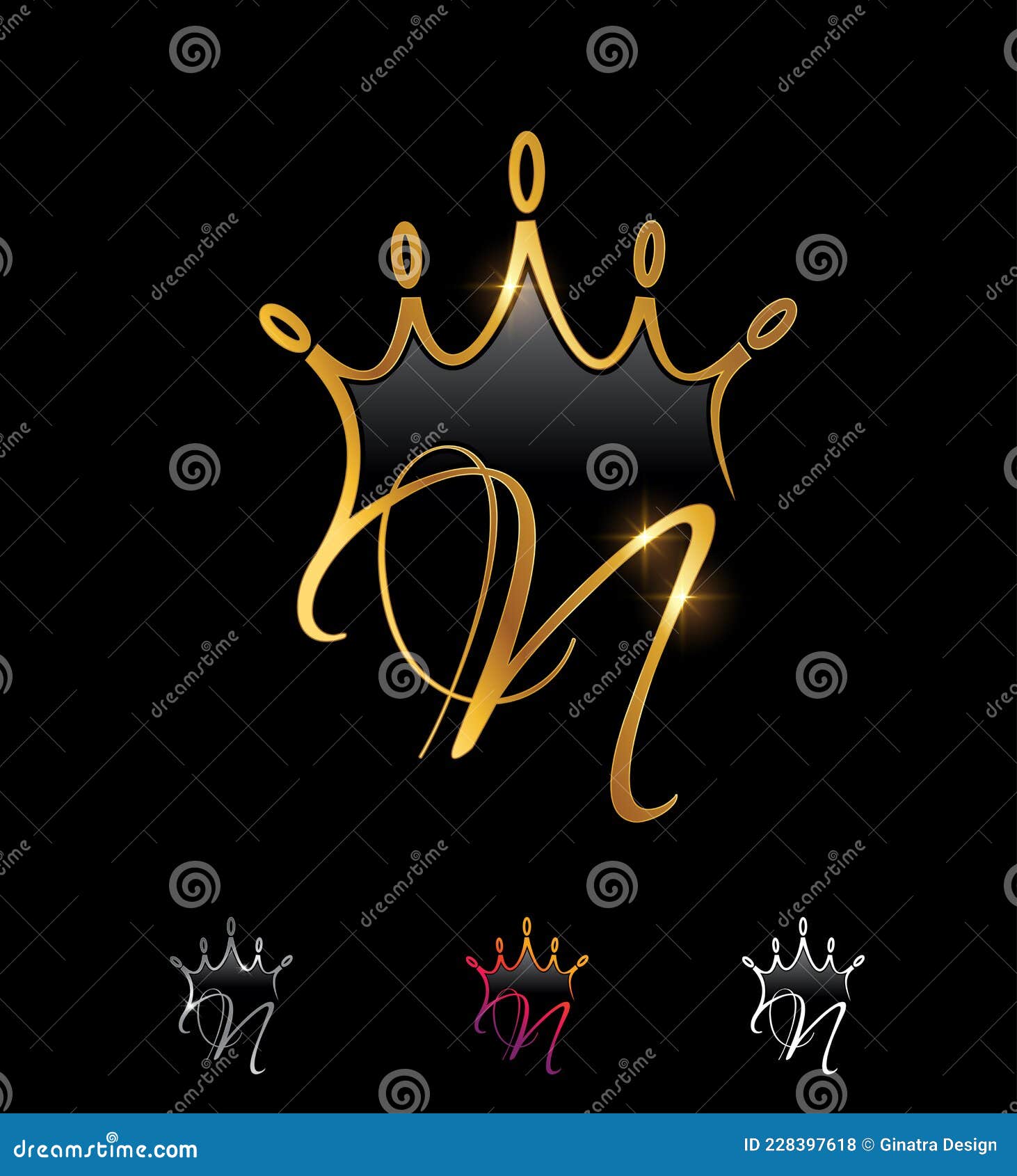 Golden Monogram Crown Initial Letter N Stock Vector - Illustration of ...
