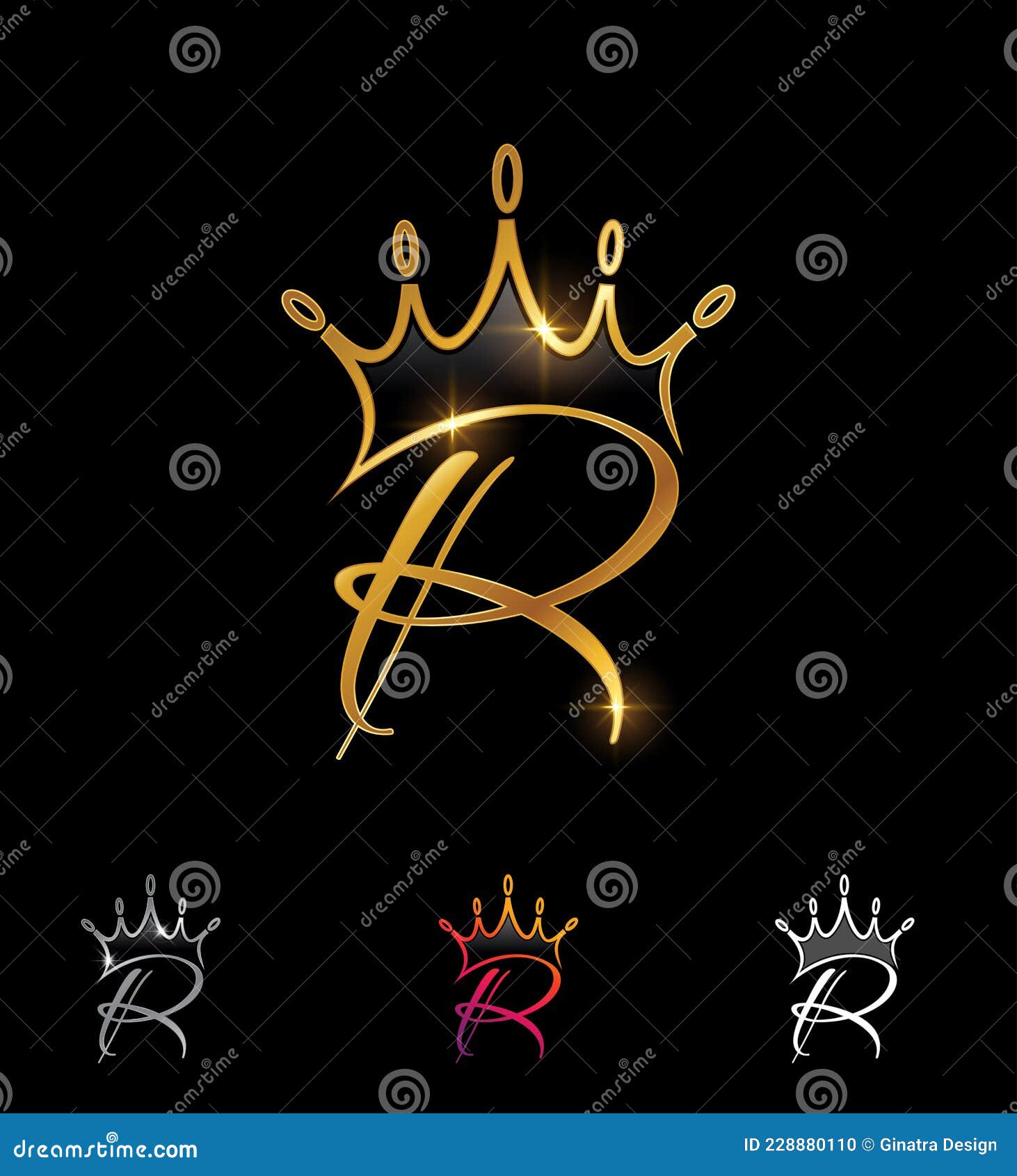 Golden Monogram Crown Initial Letter R Stock Vector - Illustration of ...
