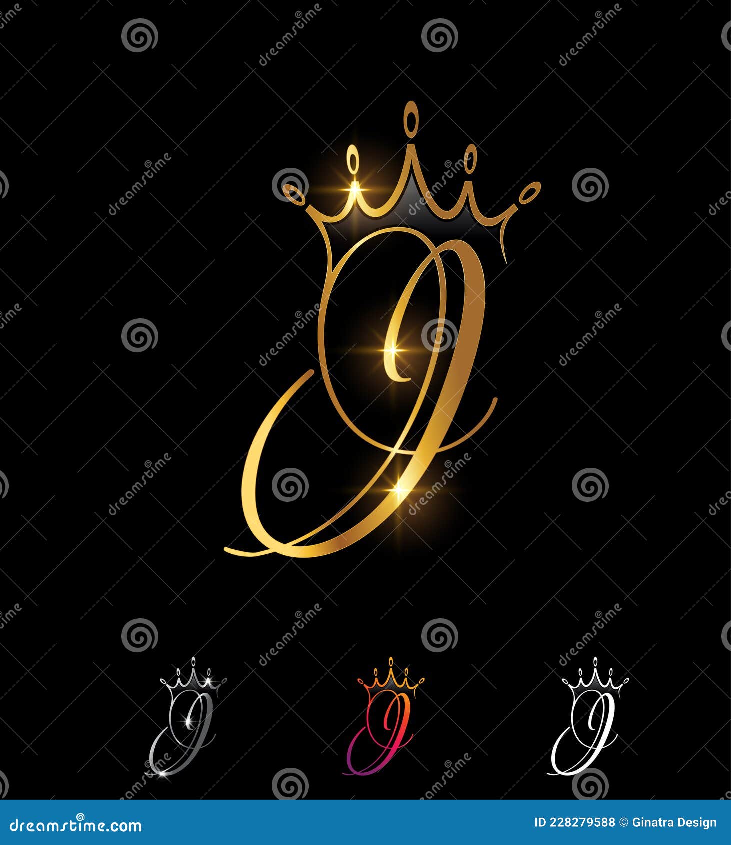 Golden Monogram Initial Crown Letter I Stock Vector - Illustration of ...