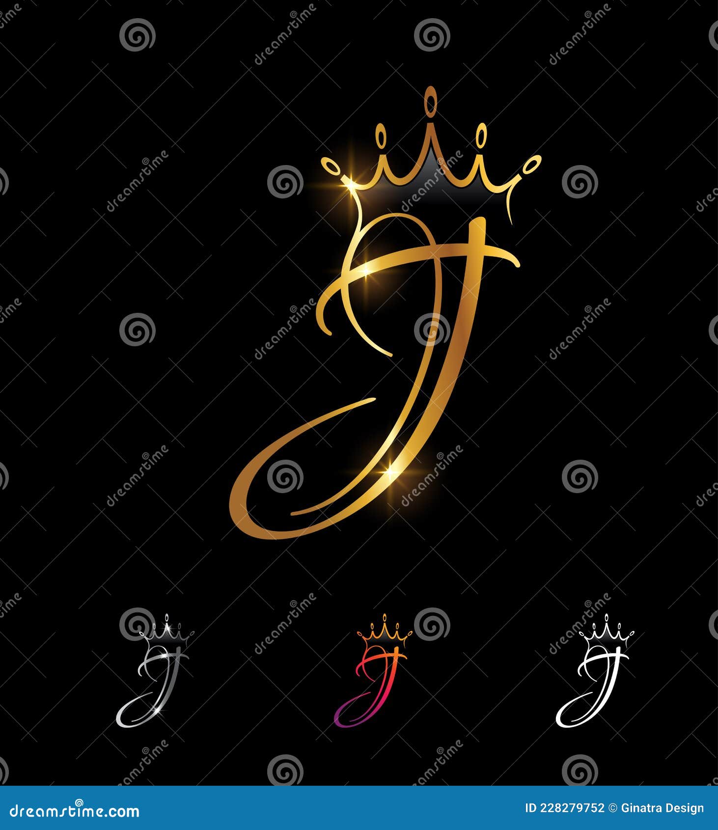 Golden Monogram Initial Crown Letter J Stock Vector - Illustration of ...