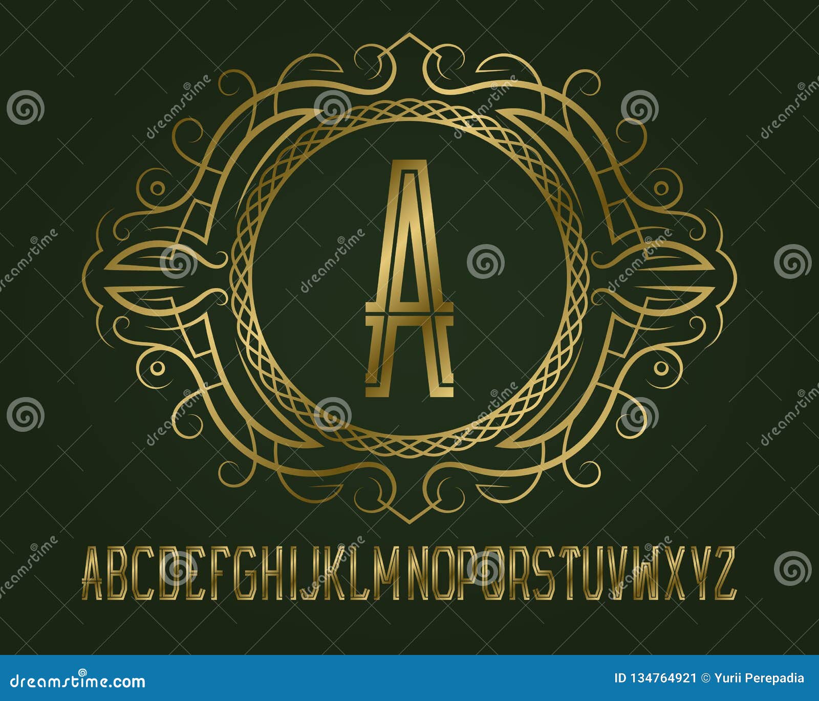 Golden Monogram Template in Round Patterned Frame with Beautiful ...