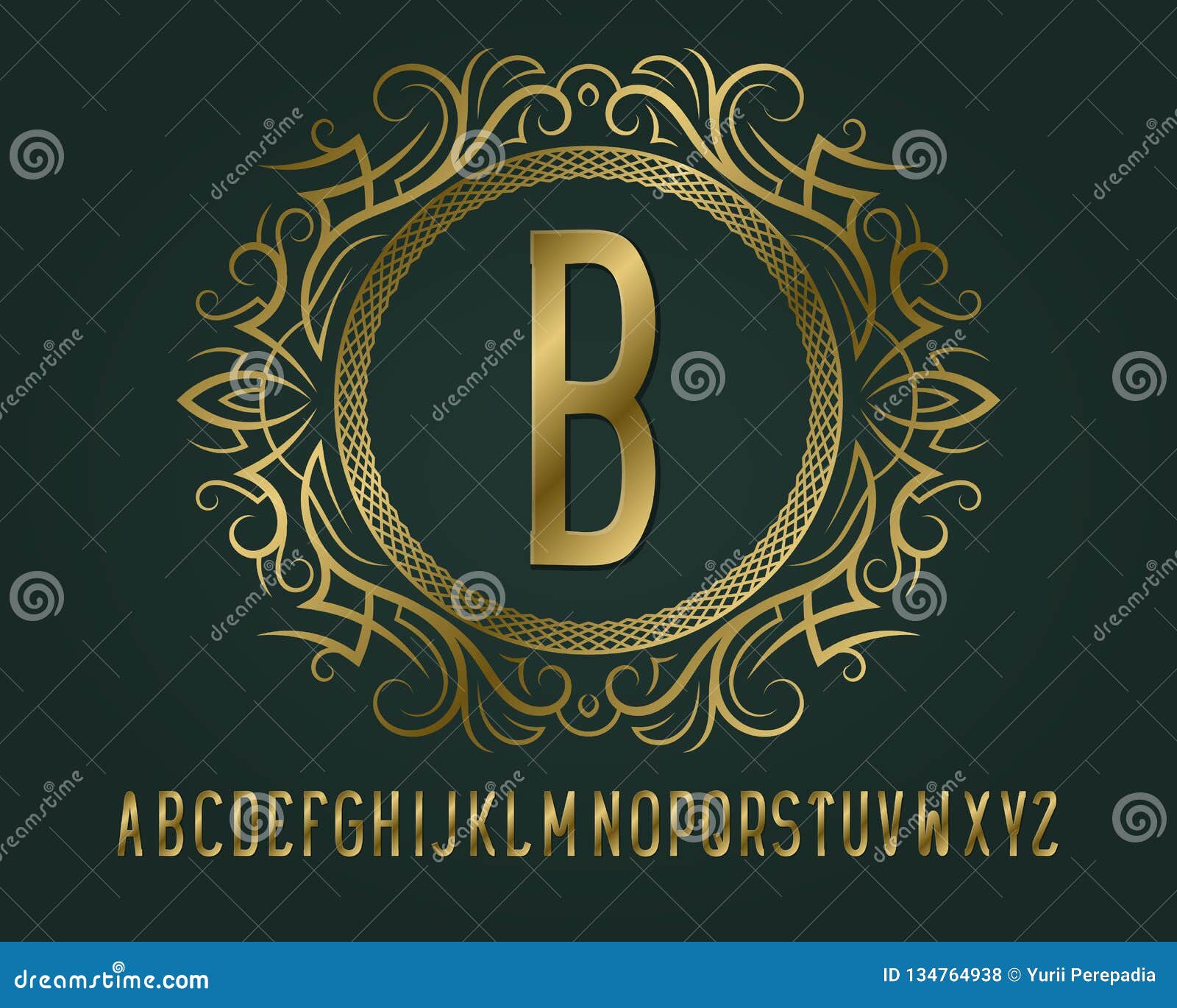 Golden Monogram Template in Round Patterned Frame with Luxurious ...