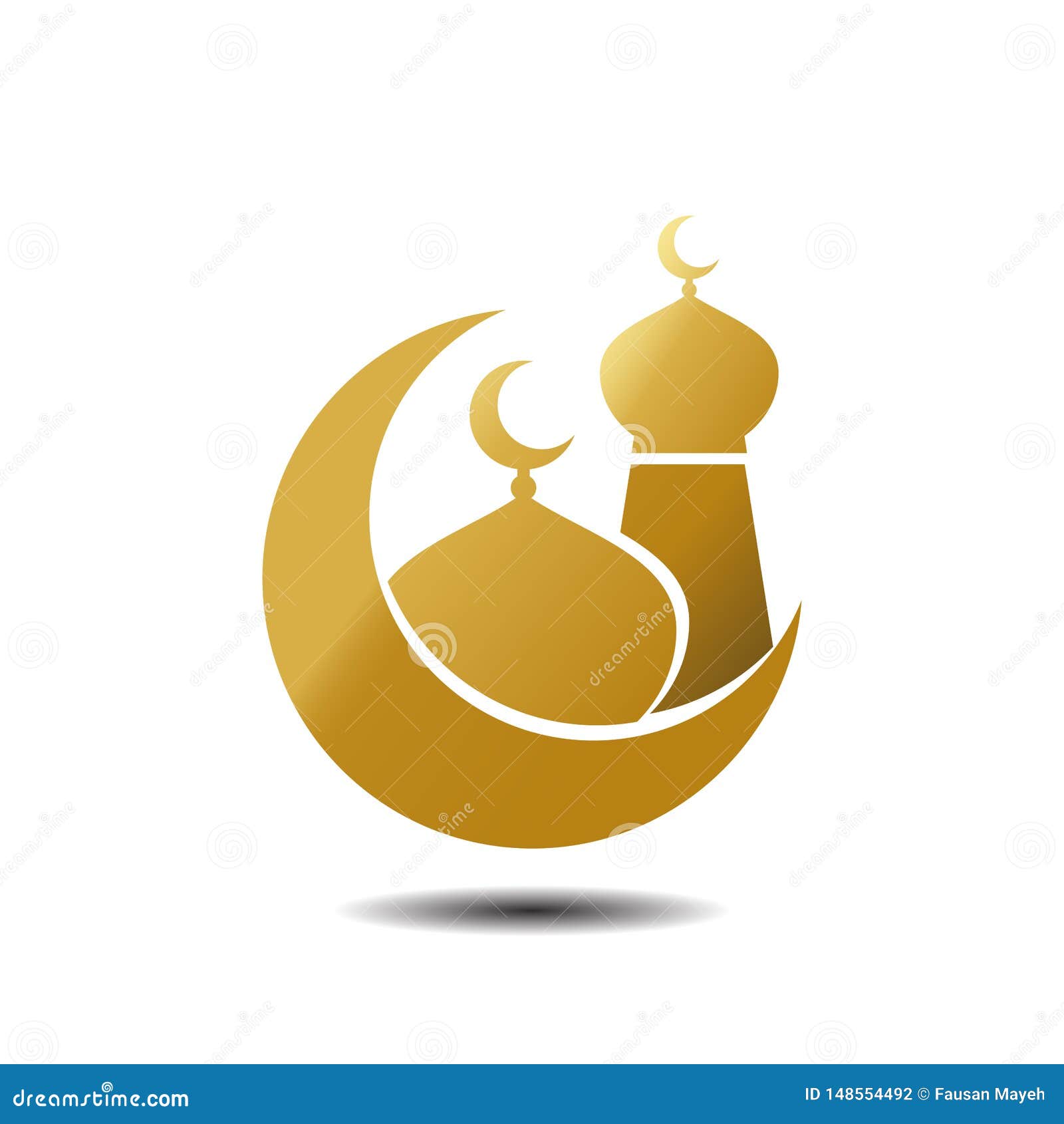 Golden Moon and Mosque Design. Modern Mosque Moslem Icon Vector Gold on ...