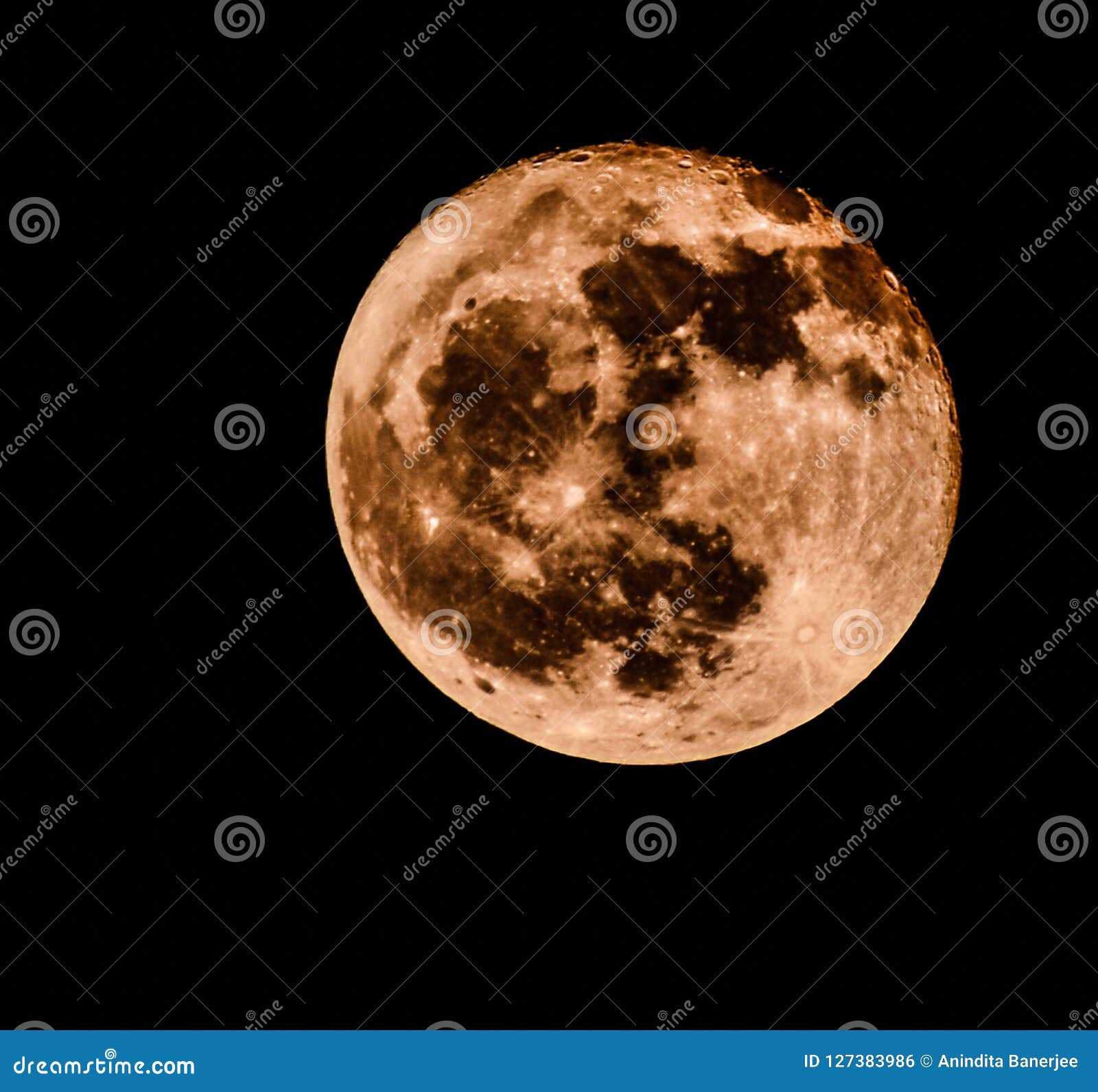 Golden Moon Over Evening Sky. Stock Photo - Image of rambha, reddish ...