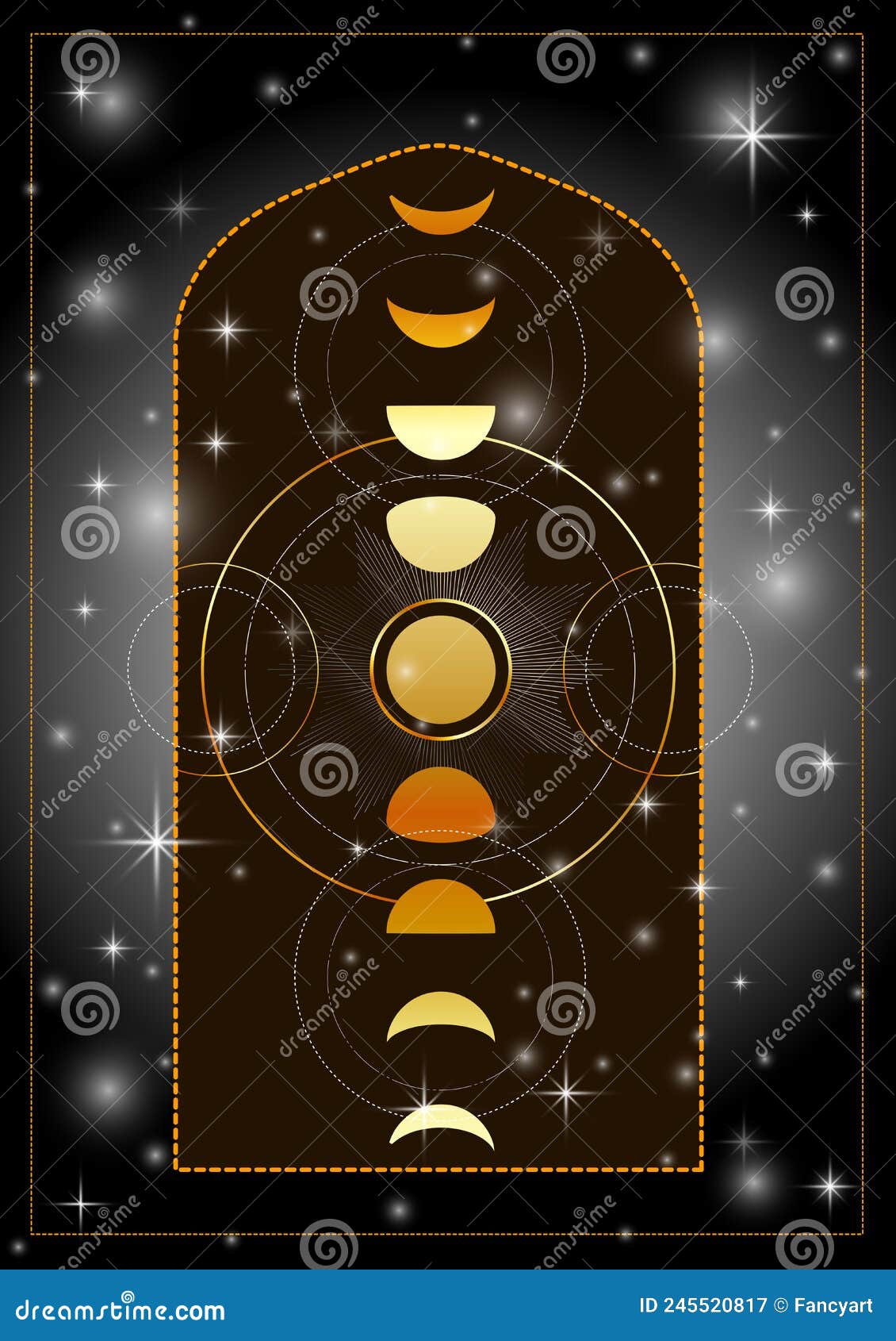 Golden Moon Phases within an Arch Stock Vector - Illustration of full ...