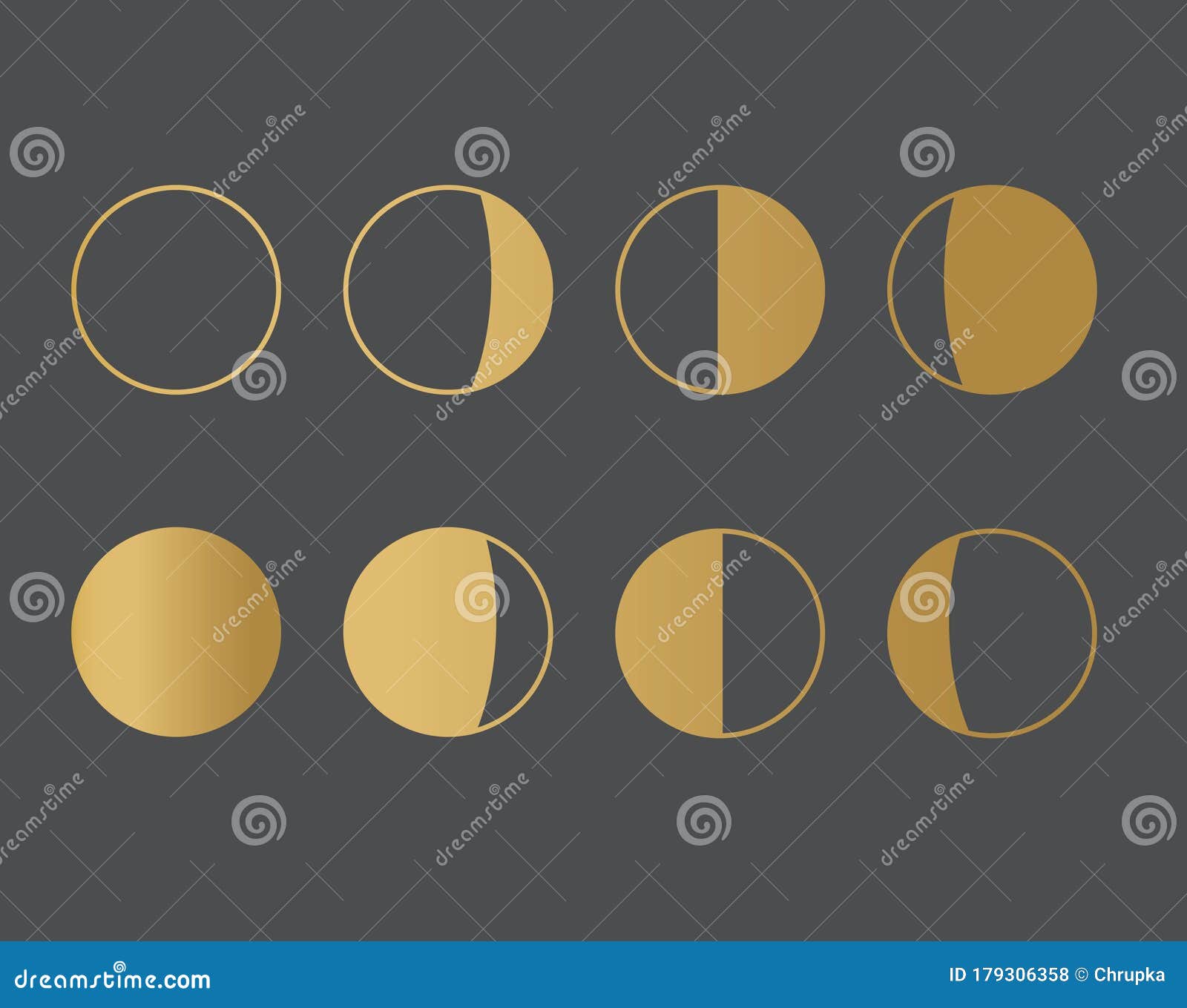 Golden moon phases stock vector. Illustration of phases - 179306358
