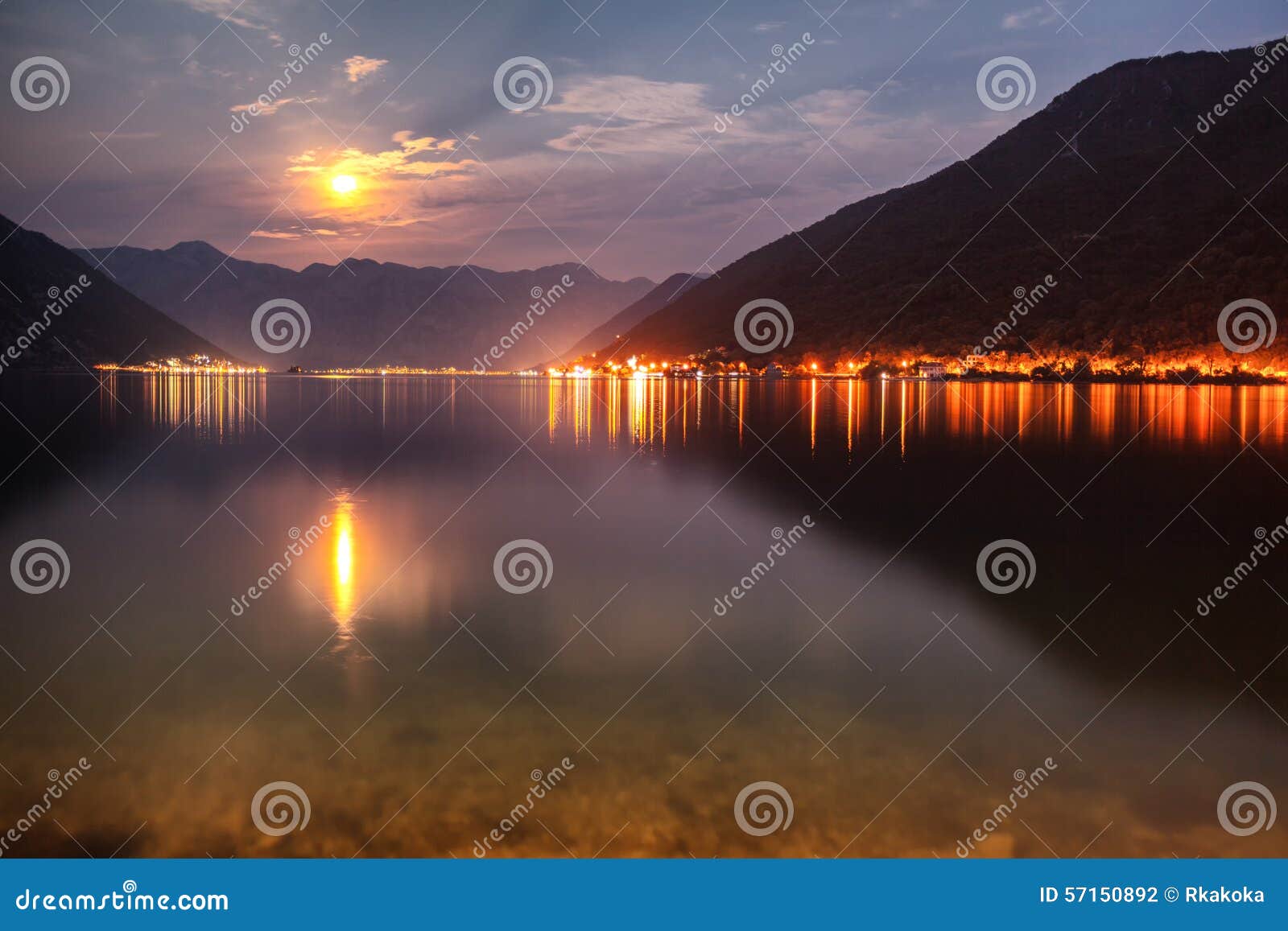 Golden Moonlight Reflection at a Bay Stock Photo - Image of landscape ...