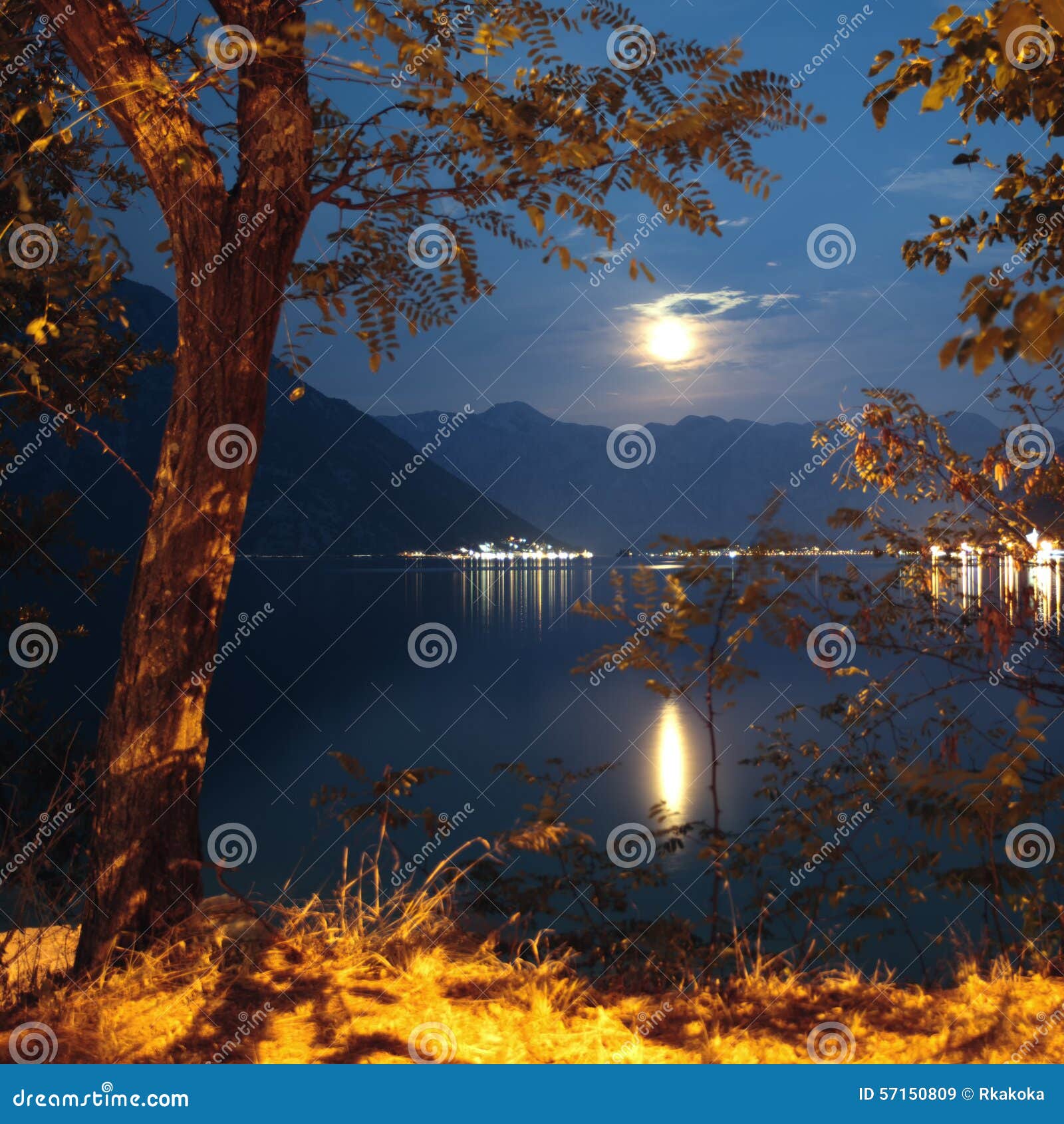 Golden Moonlight Reflection Stock Image - Image of island, background ...