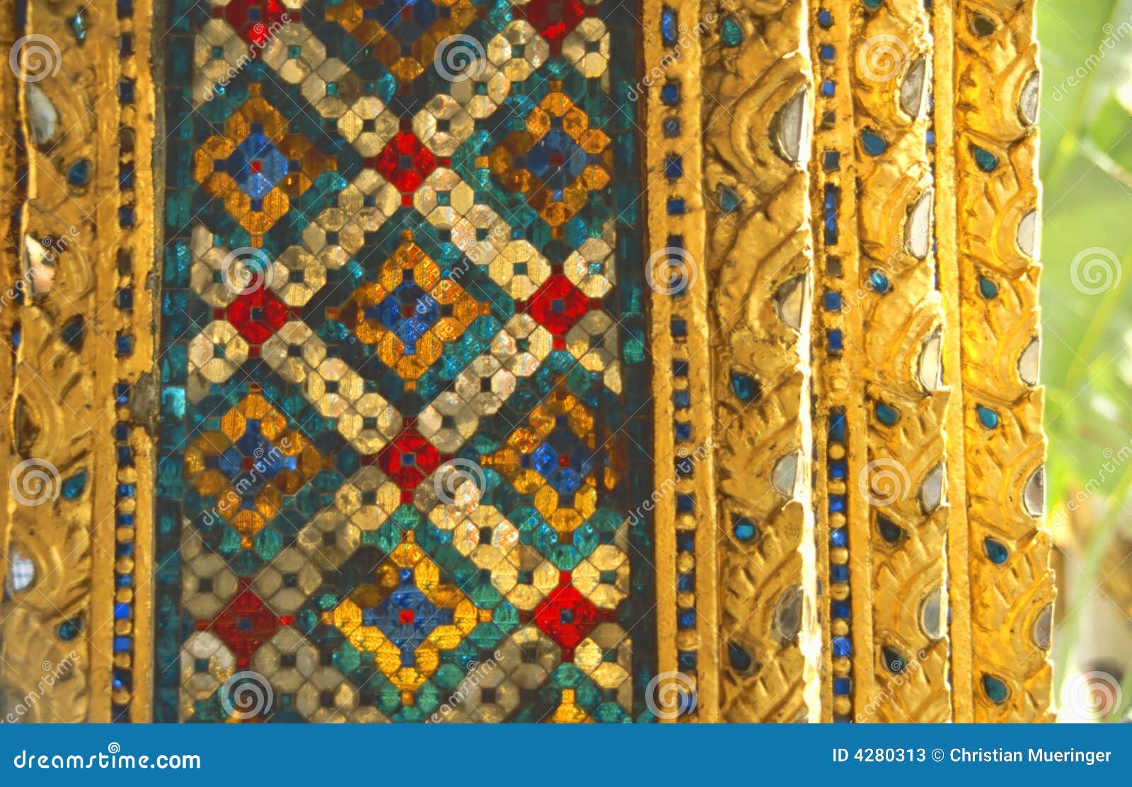 Golden mosaic on temple stock image. Image of southeast - 4280313
