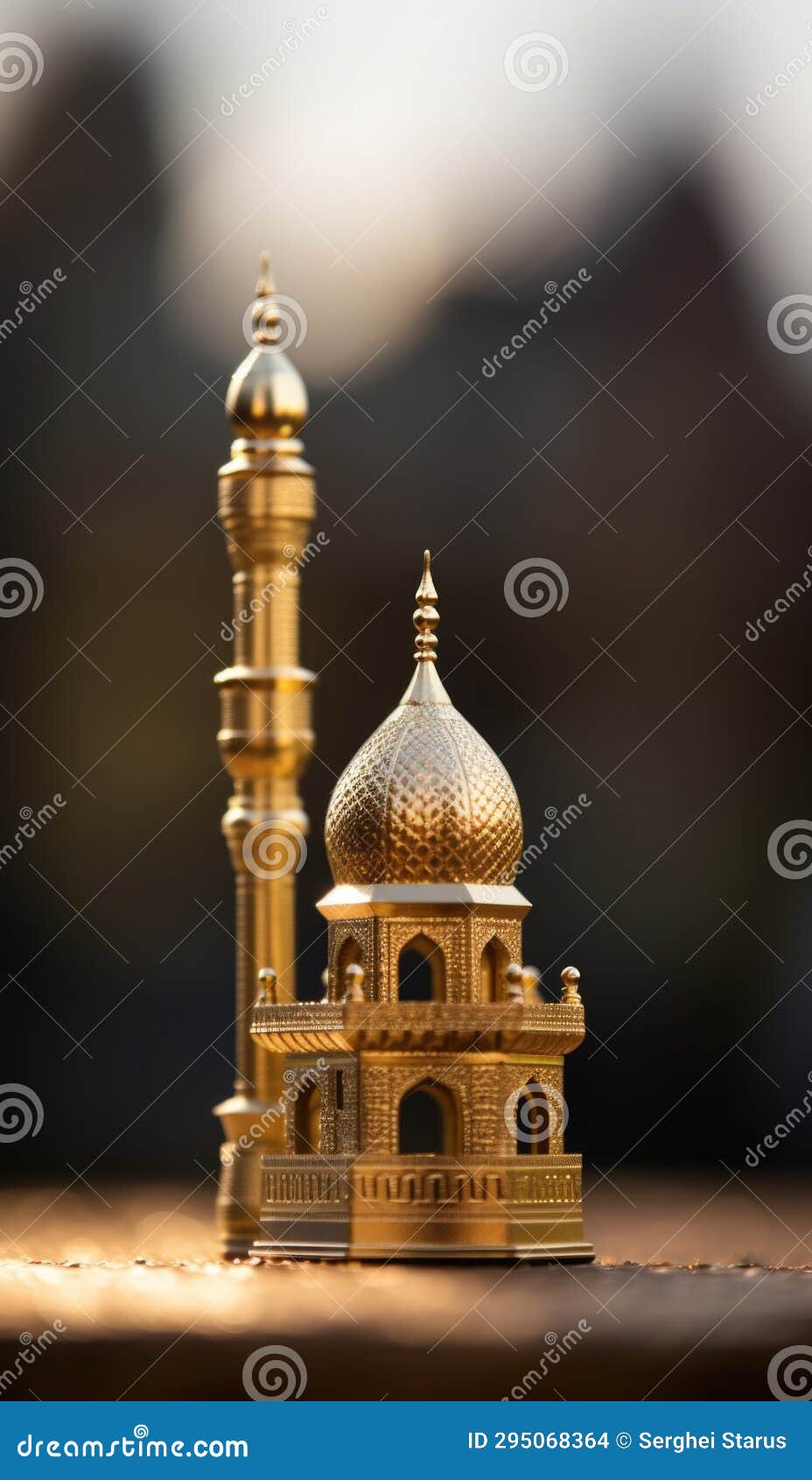 Golden Mosque and Minaret on Wooden Table, AI Stock Photo - Image of ...
