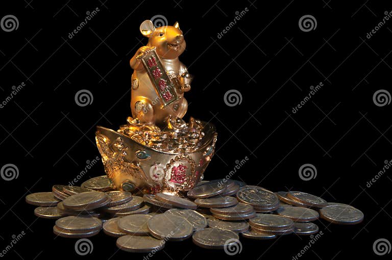Golden mouse with coins stock image. Image of object - 15934923