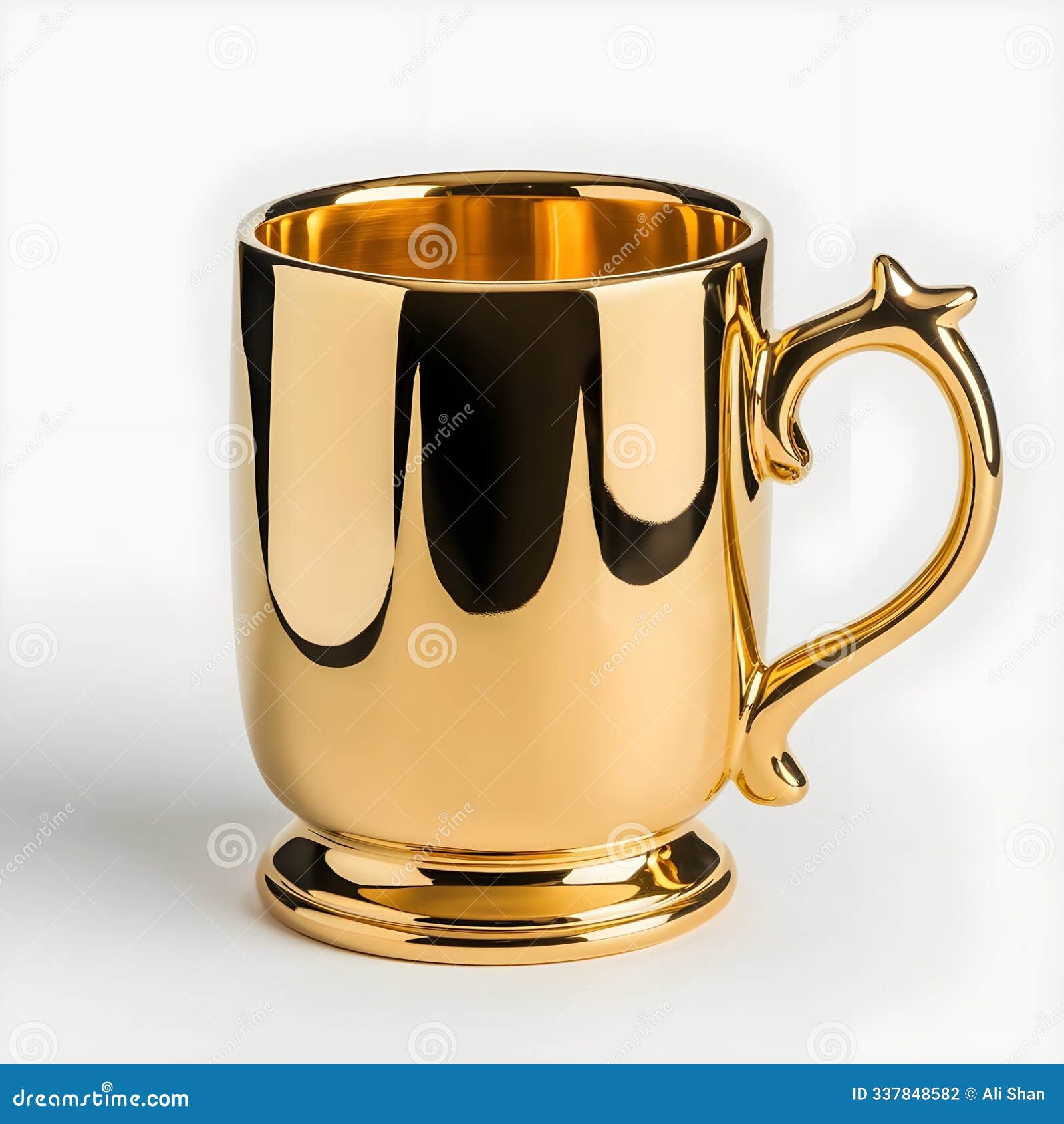 Golden Mug with Elegant Handle on White Background Stock Illustration ...