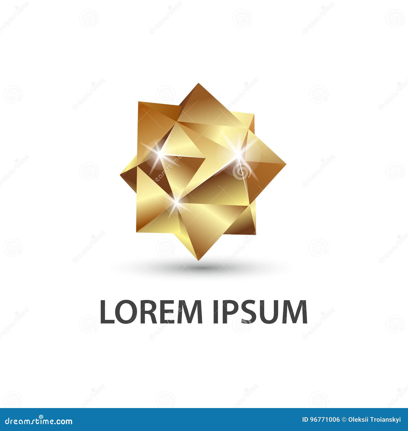 Golden Multifaceted Geometric Figure. 3D Polygon Logo Stock Vector ...