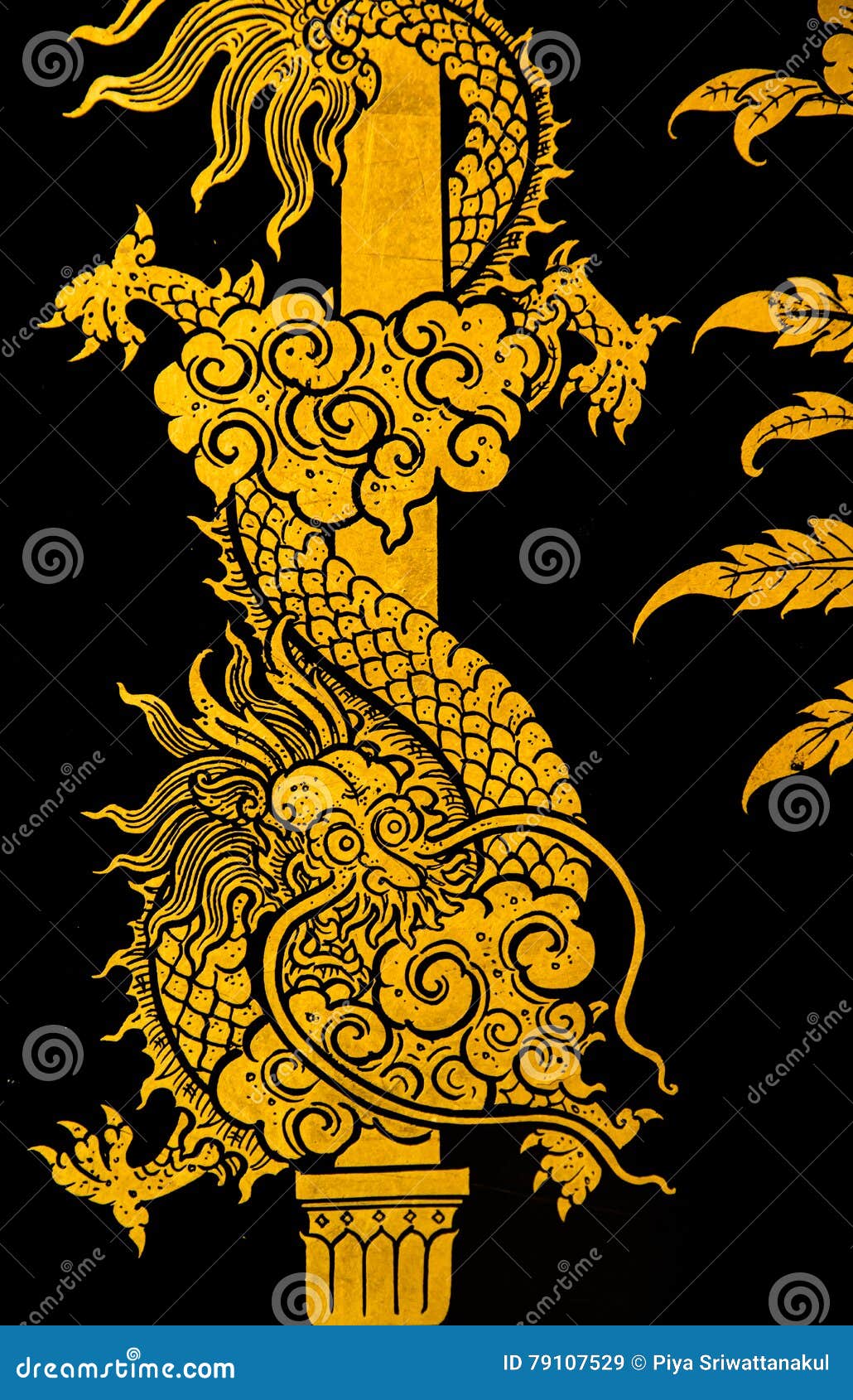 Golden Mural on Black Background Stock Image - Image of mural, black ...