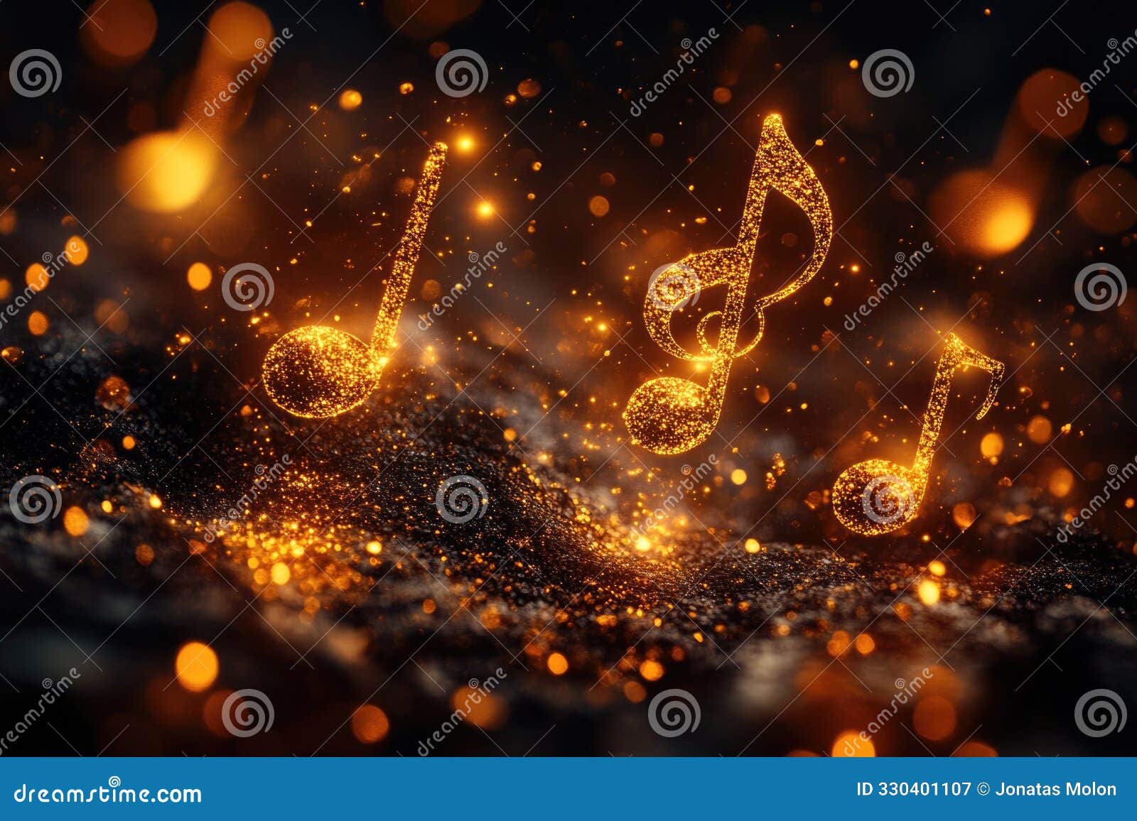 Golden Music Notes Floating on a Dark Abstract Background with Stock ...