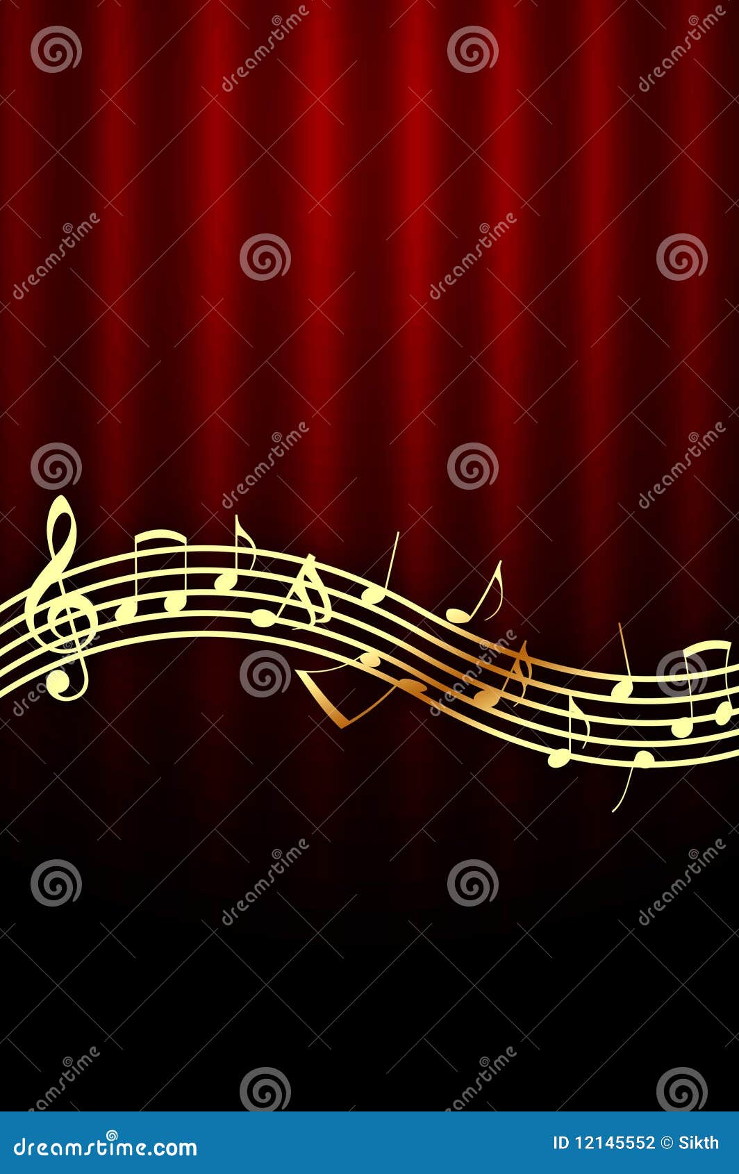 Golden Music Notes on Red Background Stock Illustration - Illustration ...